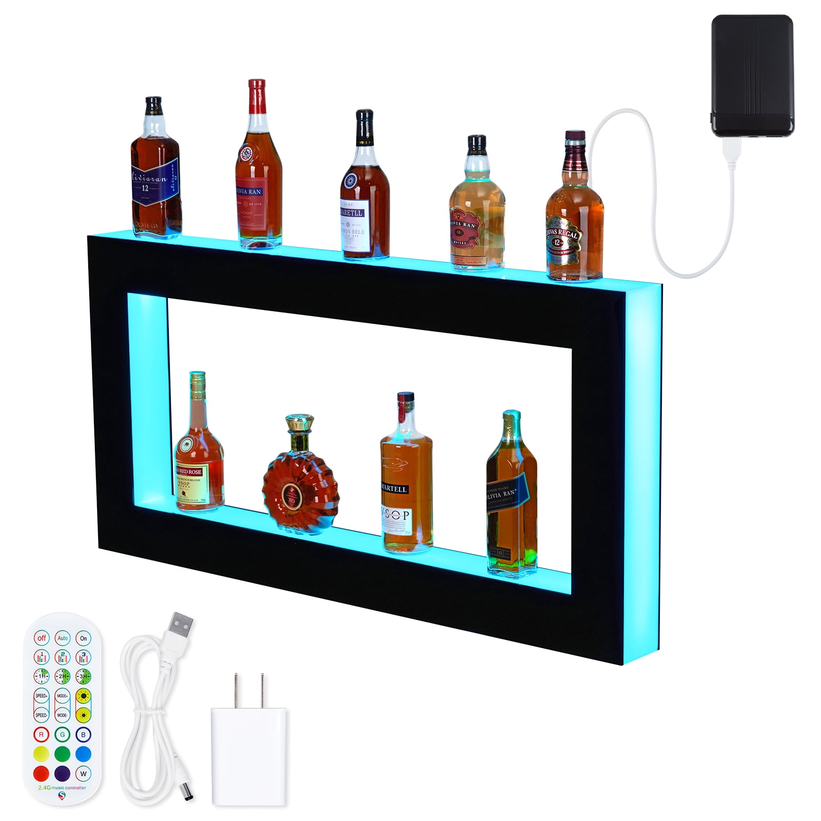 LED Lighted Liquor Bottle Display Shelf,2-Step 48" Multifunctional Bar ...