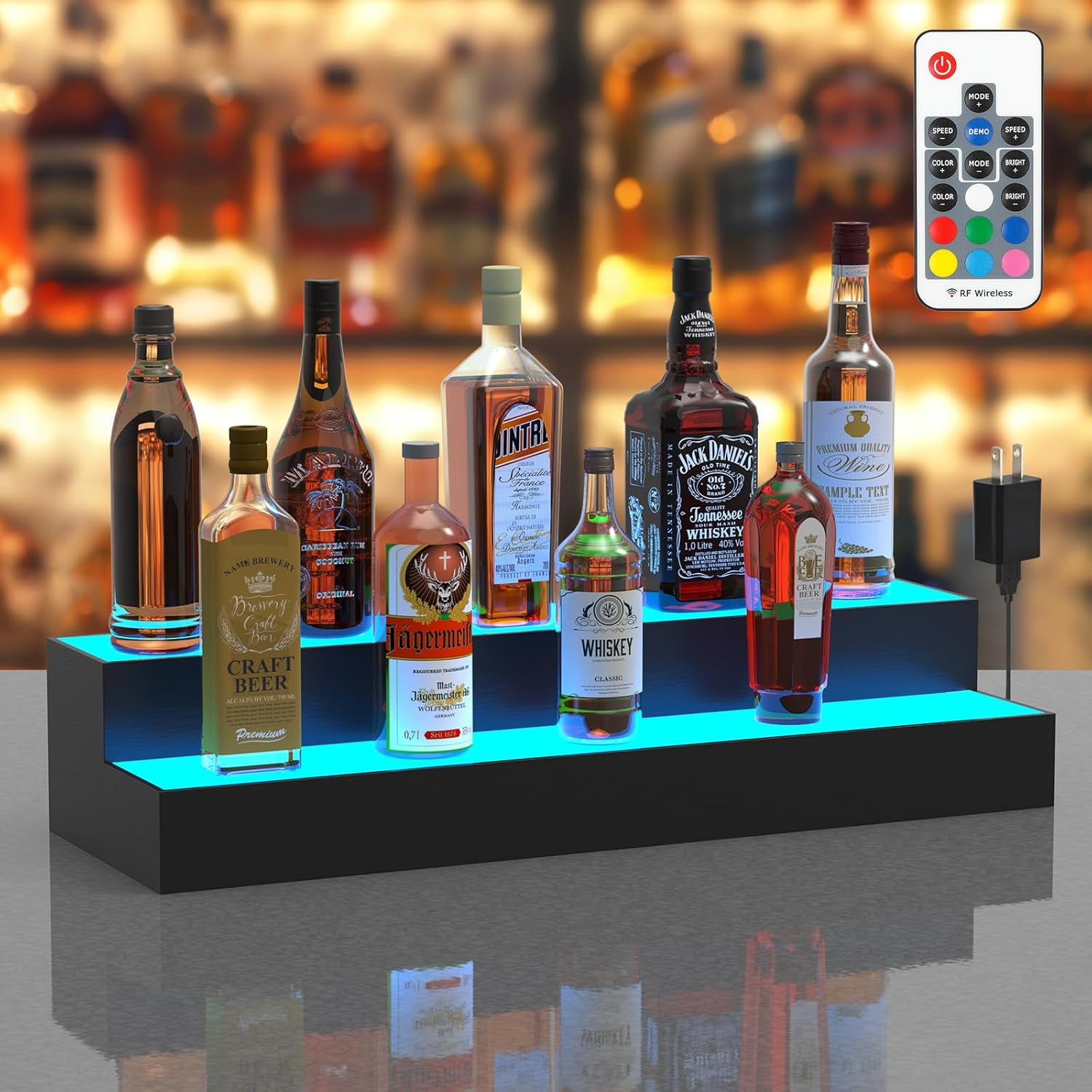 LED Lighted Liquor Bottle Display Shelf, 2 Tier 24 Inch Alcohol Whiskey ...