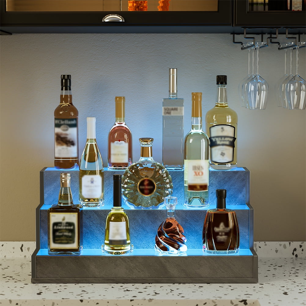 LED Lighted Liquor Bottle Display Shelf, 2 Tier/3 Tier Bar Display ...
