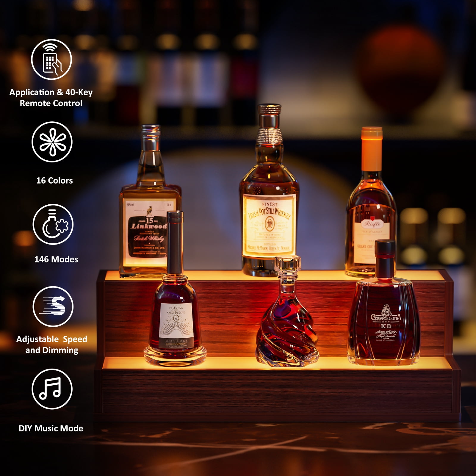 LED Lighted Liquor Bottle Display Shelf, 20 Inch Bar Display Shelf, DIY ...