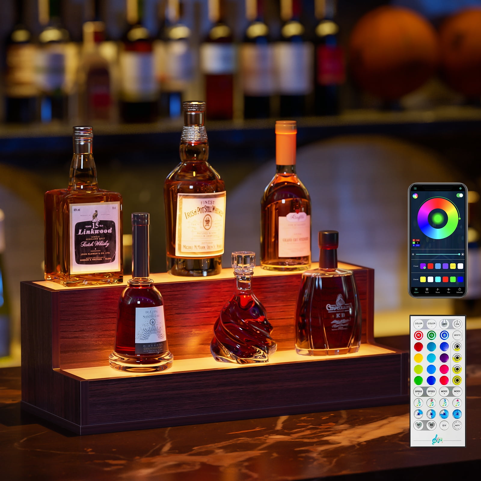 LED Lighted Liquor Bottle Display Shelf, 20 Inch Bar Display Shelf, DIY ...