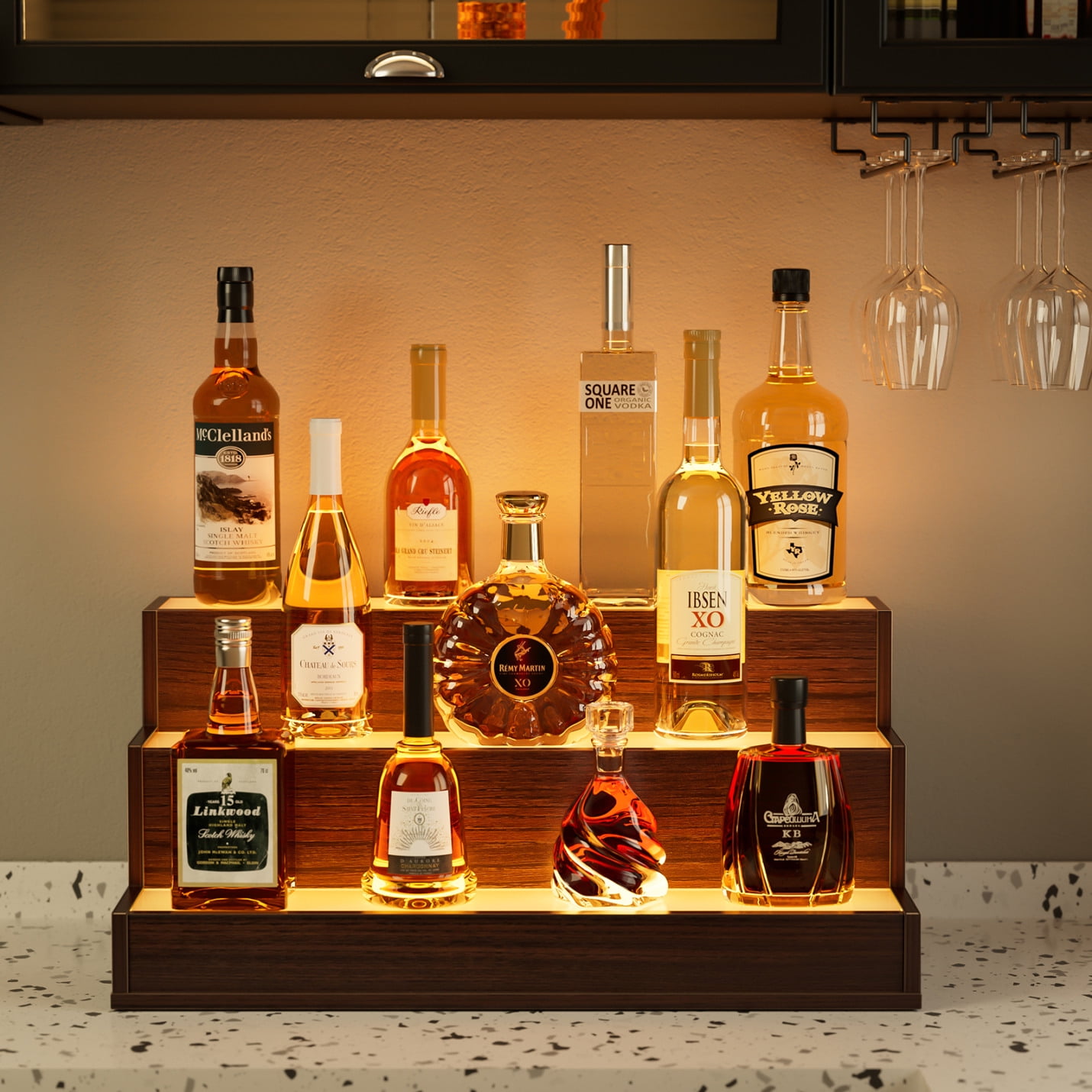 LED Lighted Liquor Bottle Display Shelf, 24 Inch Bar Display Shelf with ...