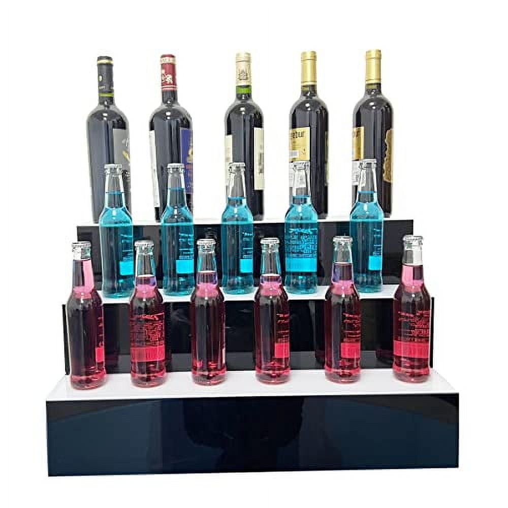 LED Lighted Liquor Bottle Display Shelf, 24-inch 3-Step LED Bar Shelves ...