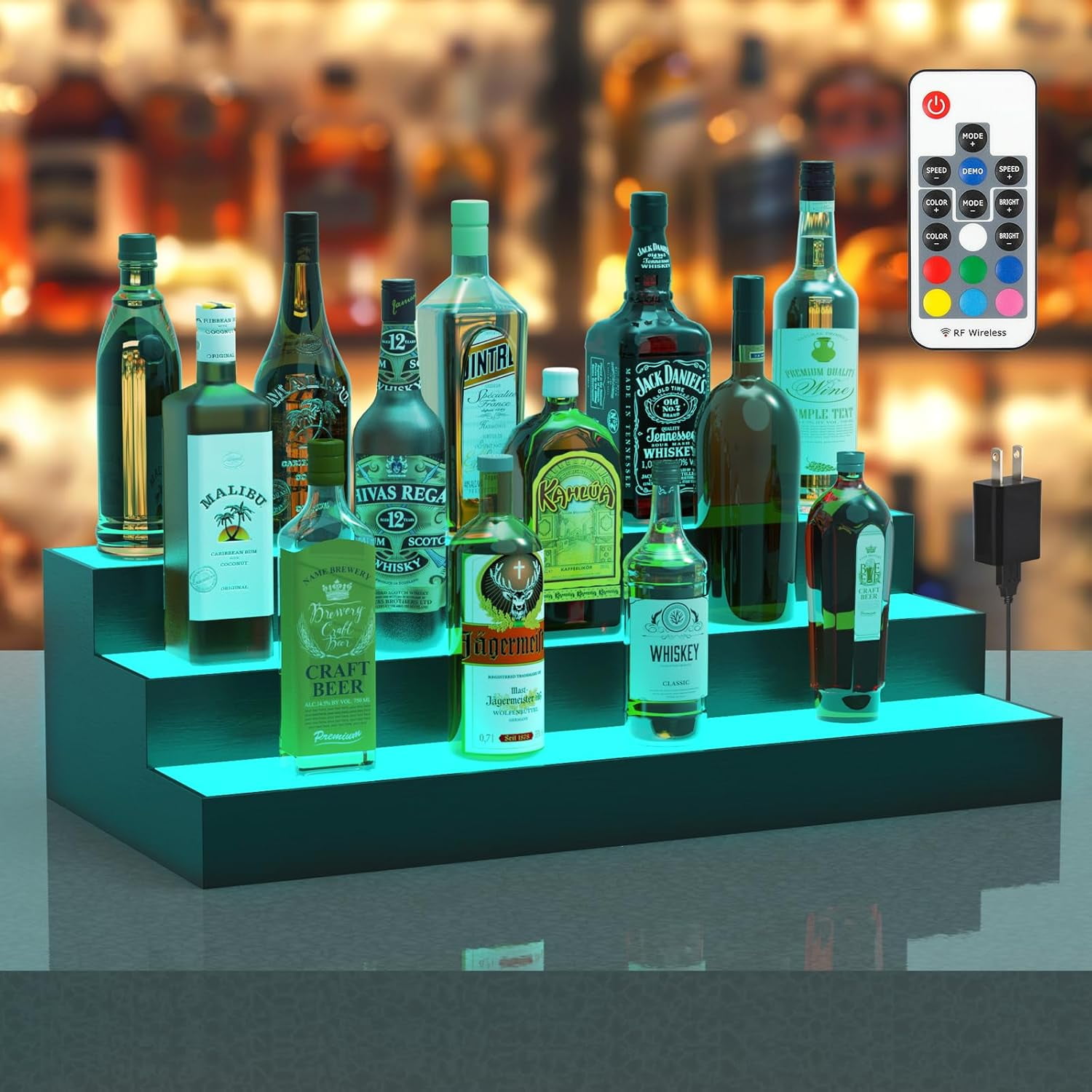 LED Lighted Liquor Bottle Display Shelf, 3 Tier 24 Inch Alcohol Whiskey ...