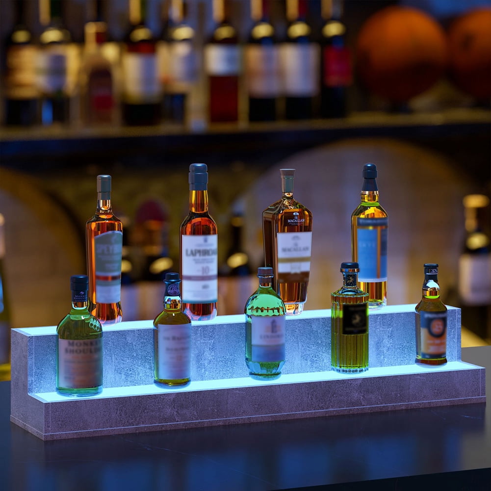 LED Lighted Liquor Bottle Display Shelf, 3 Tier Illuminated Home Bar ...