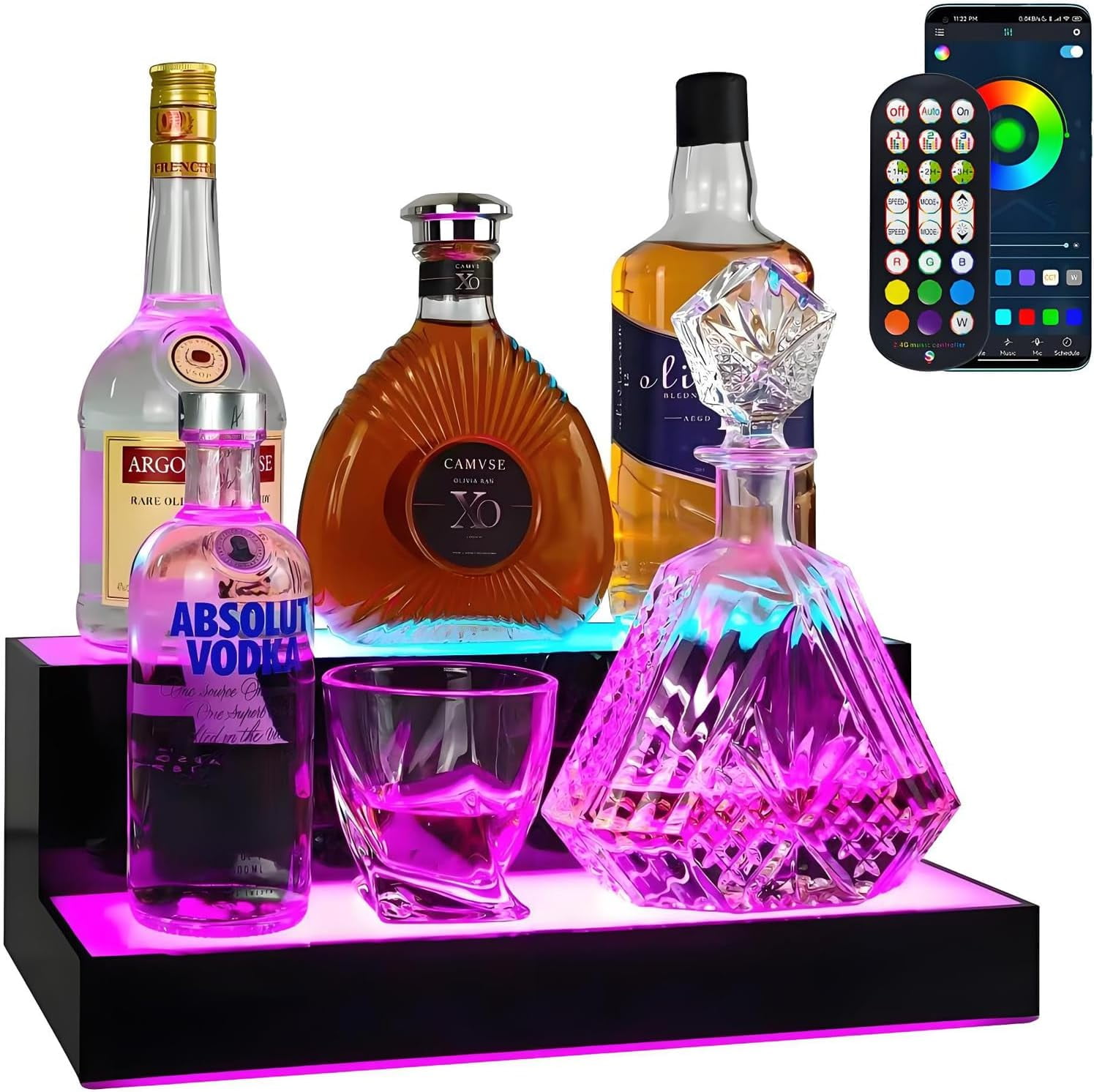 LED Lighted Liquor Bottle Display Shelf,APP 16 inche 2Step LED Bar ...