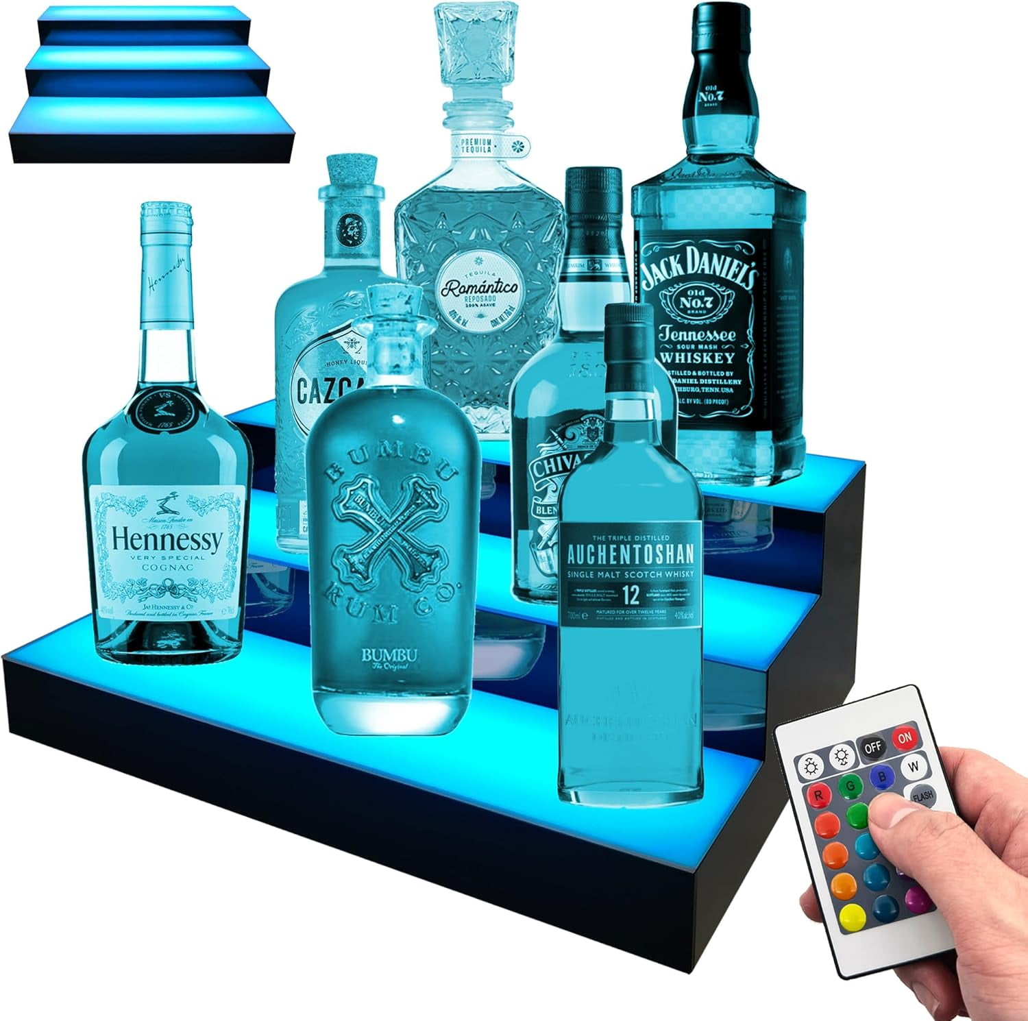 LED Lighted Liquor Bottle Shelf 3 Tier, 16 Inch Bar Shelf with Remote ...