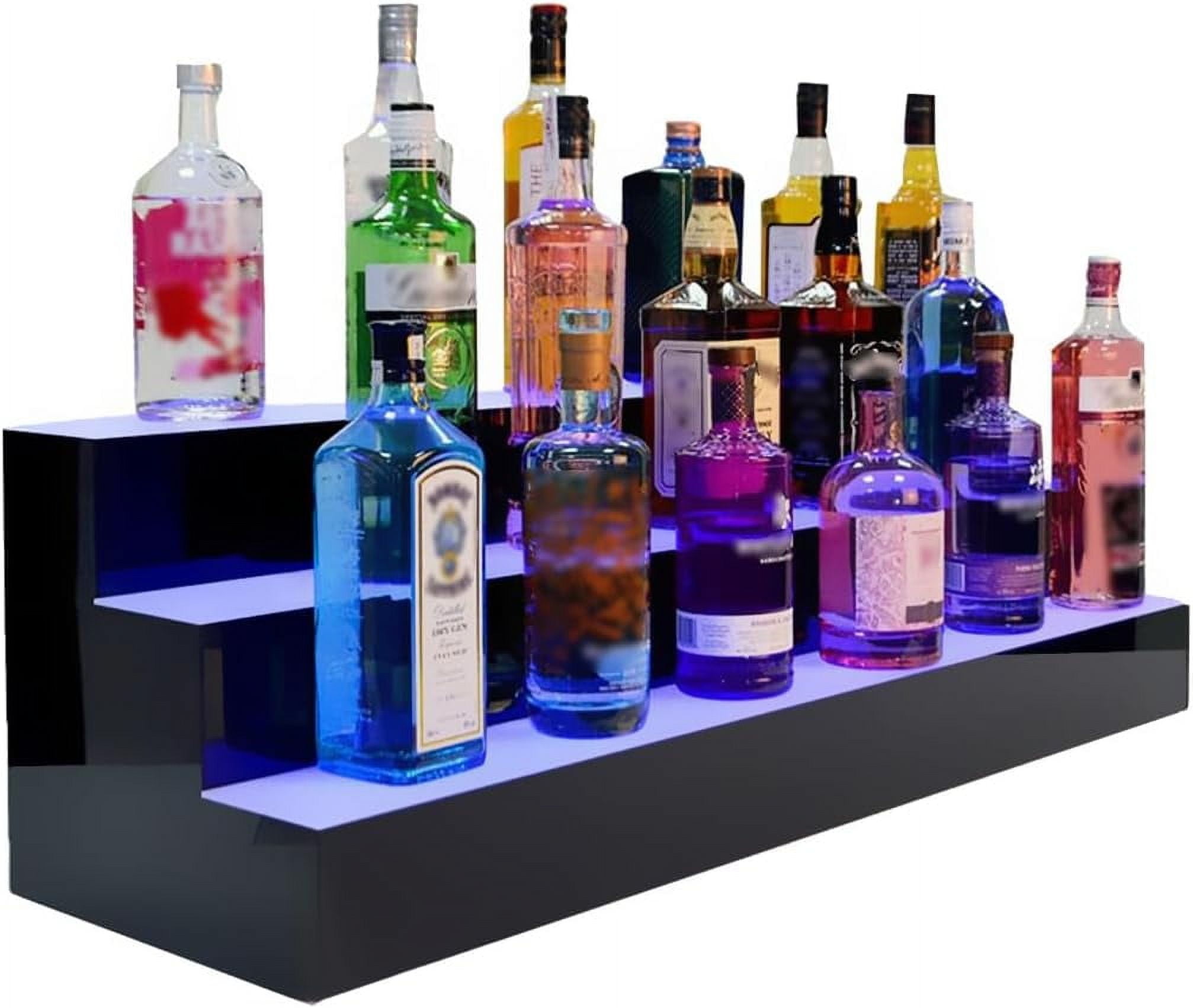 LED Lighted Liquor Display Shelf 3 Step, 30 Inch Liquor Bottle Display ...