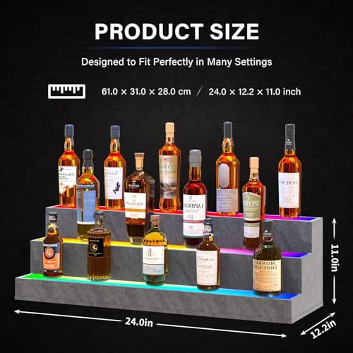 LED Lighted Liquor Shelves, 24 Inch Bar Bottle Display Shelf, DIY ...