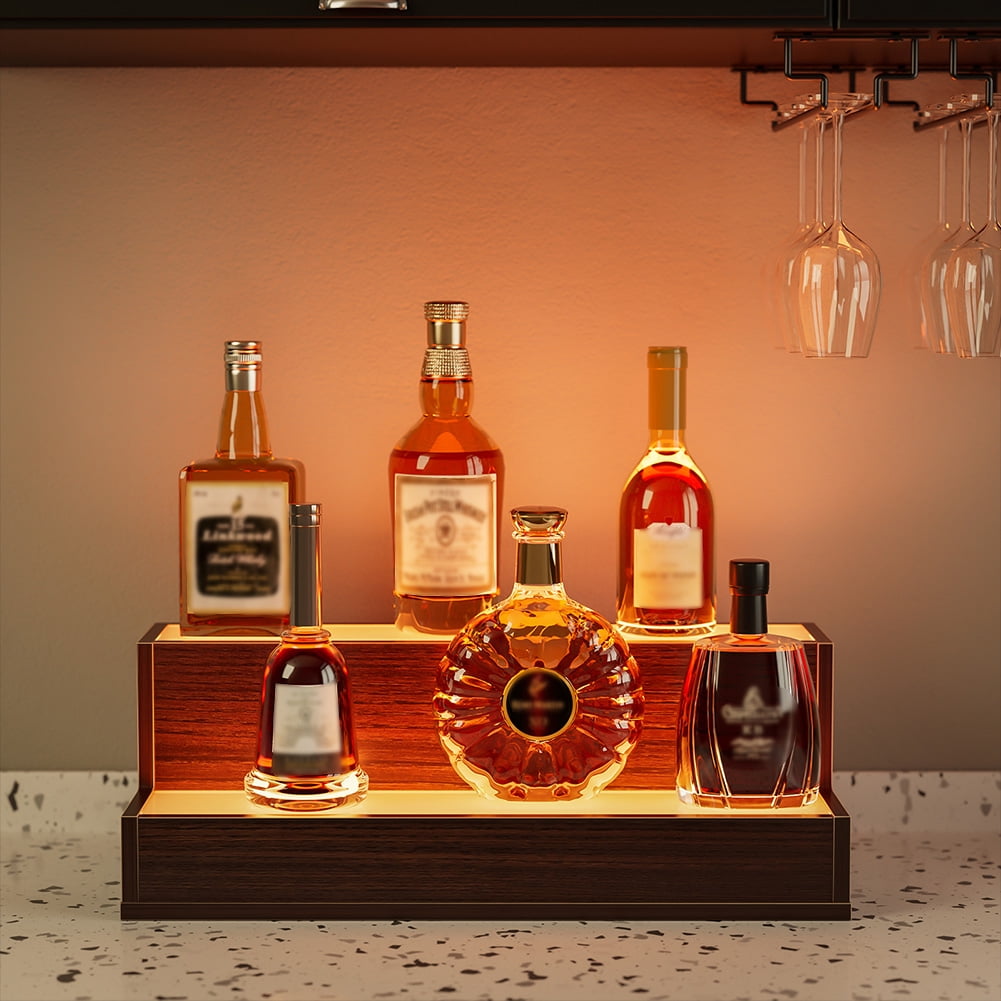 LED Lighted Liquor Shelves, Wooden Bottle Display Shelf with App Remote ...