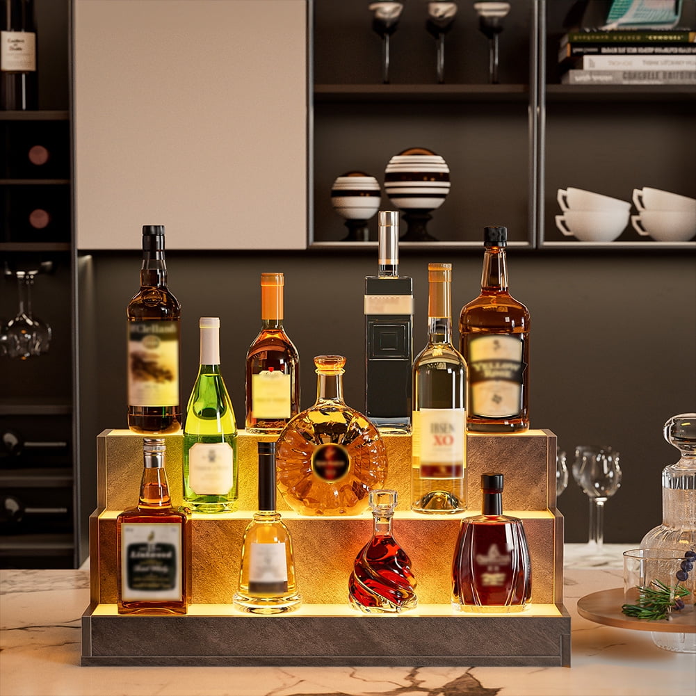 LED Lighted Liquor Shelves, Wooden Bottle Display Shelf with App Remote ...