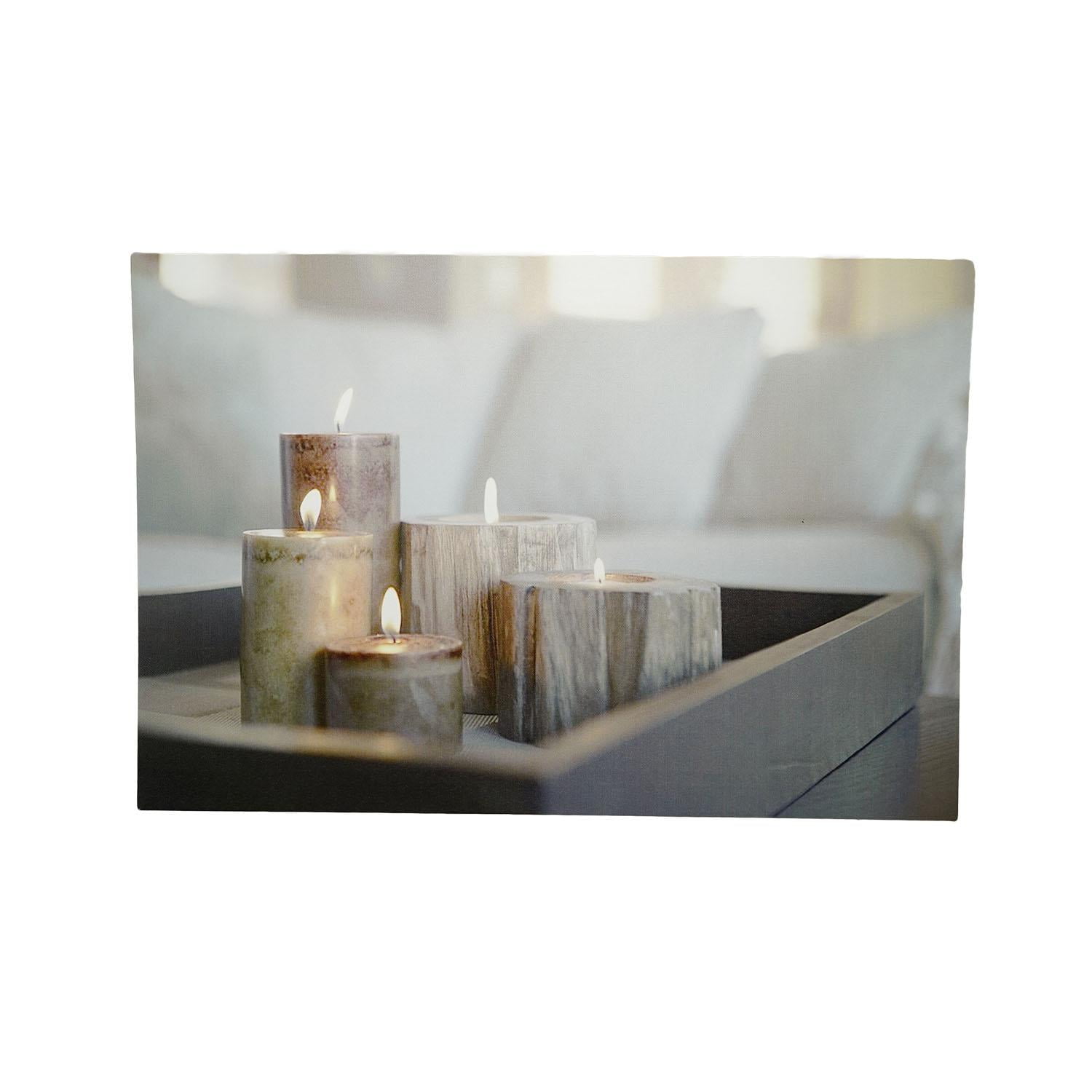 Decorative Canvas Wall Art - LED Lighted Driftwood Style Candles ...