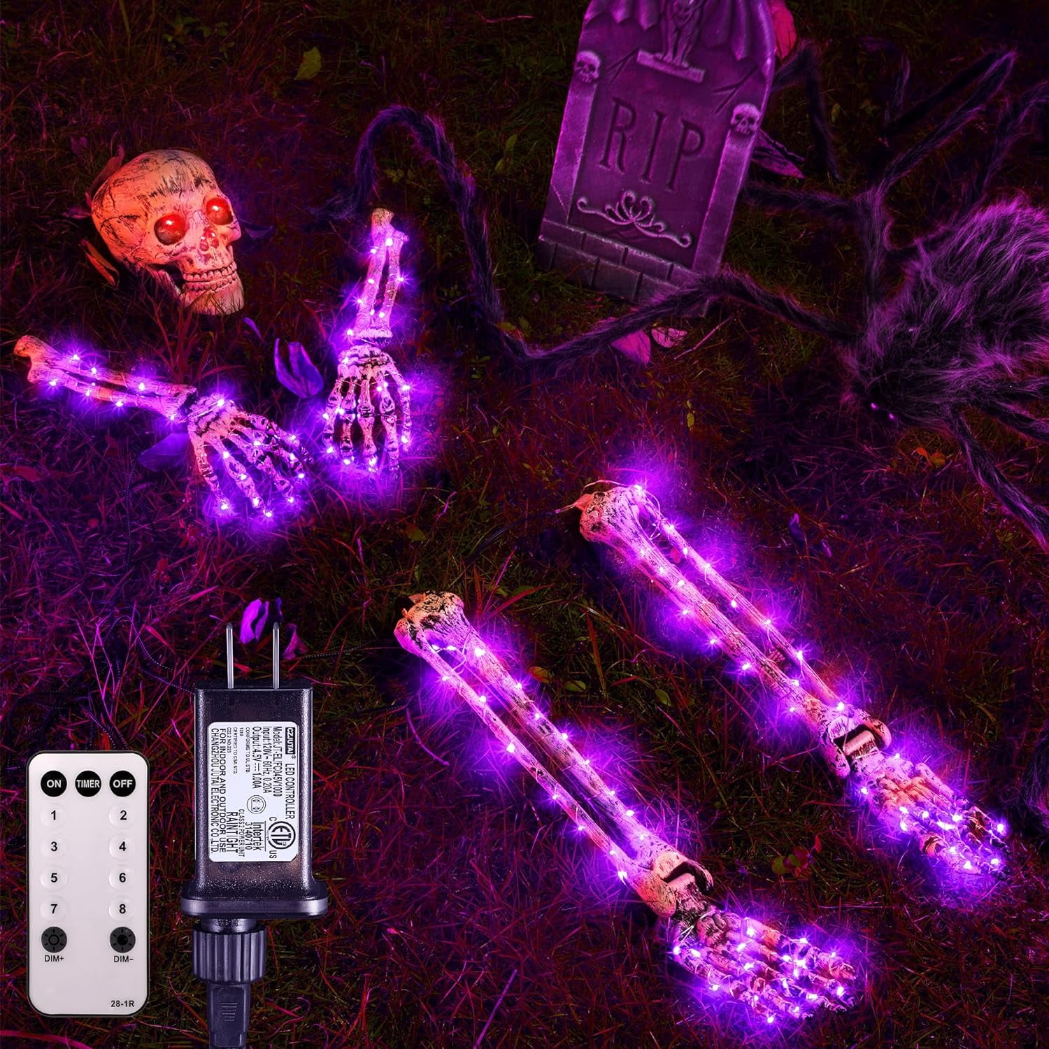 LED Lighted Skeleton Arms & Skull Stake Set, 8 Lighting Modes, Life ...
