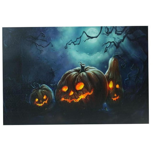 LED Lighted Spooky Halloween Jack-O-Lanterns Canvas Wall Art 15.75" x ...