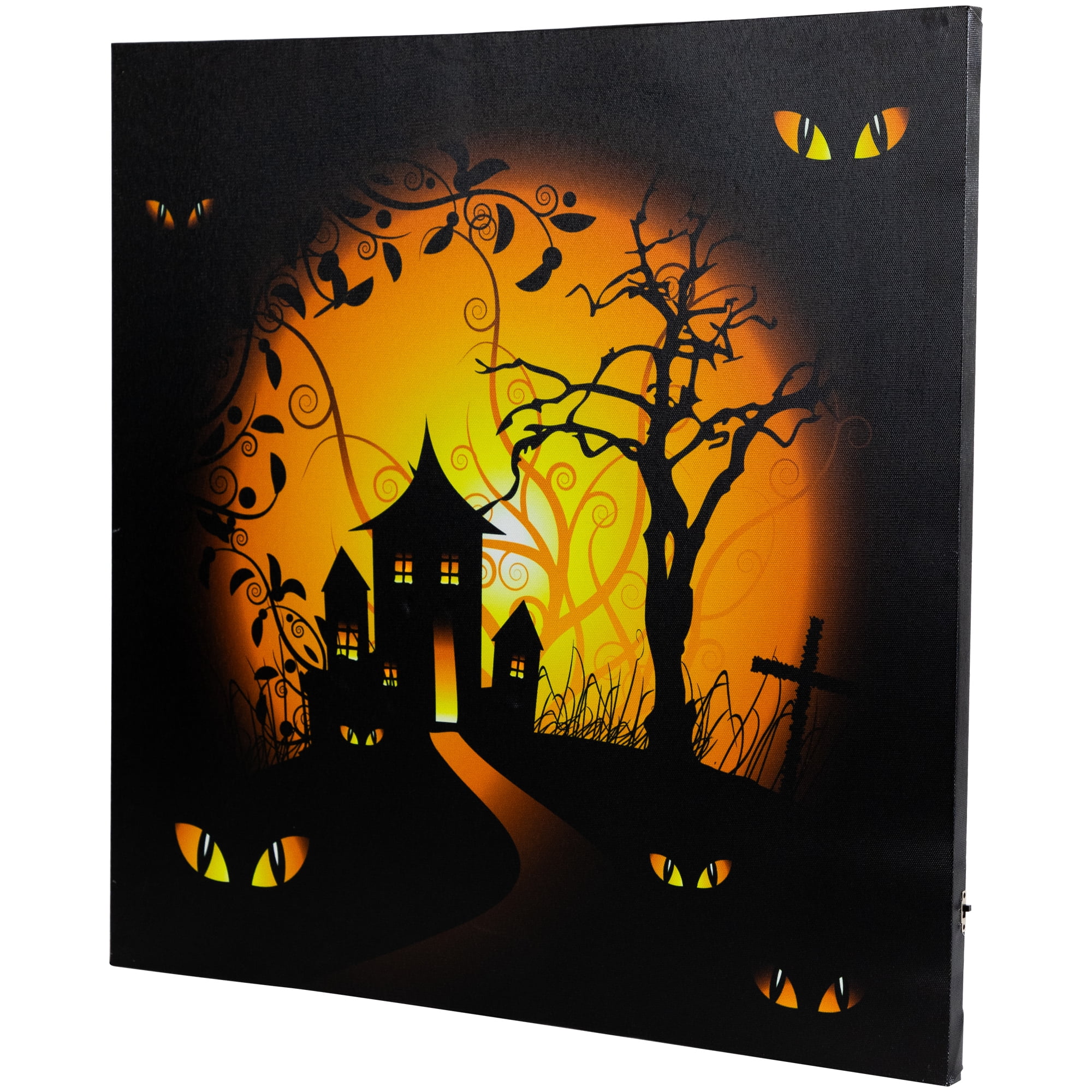 LED Lighted Spooky House and Eyes Halloween Canvas Wall Art 19.75" x 19 ...