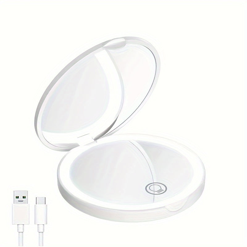 LED Lighted Travel Makeup Mirror, 10x Magnification, Compact, Portable ...