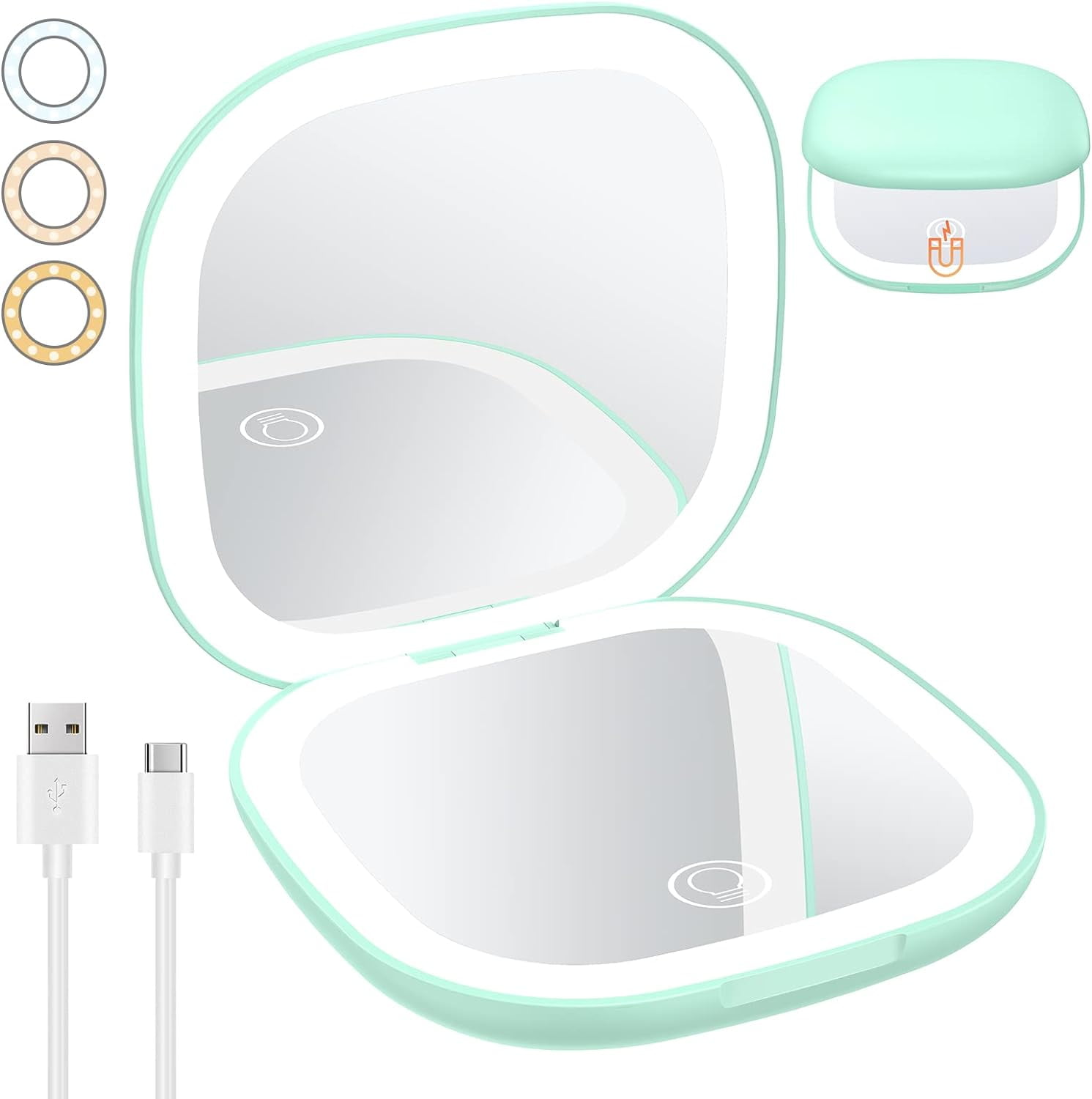 LED Lighted Travel Makeup Mirror, Rechargeable Compact Makeup Mirror ...