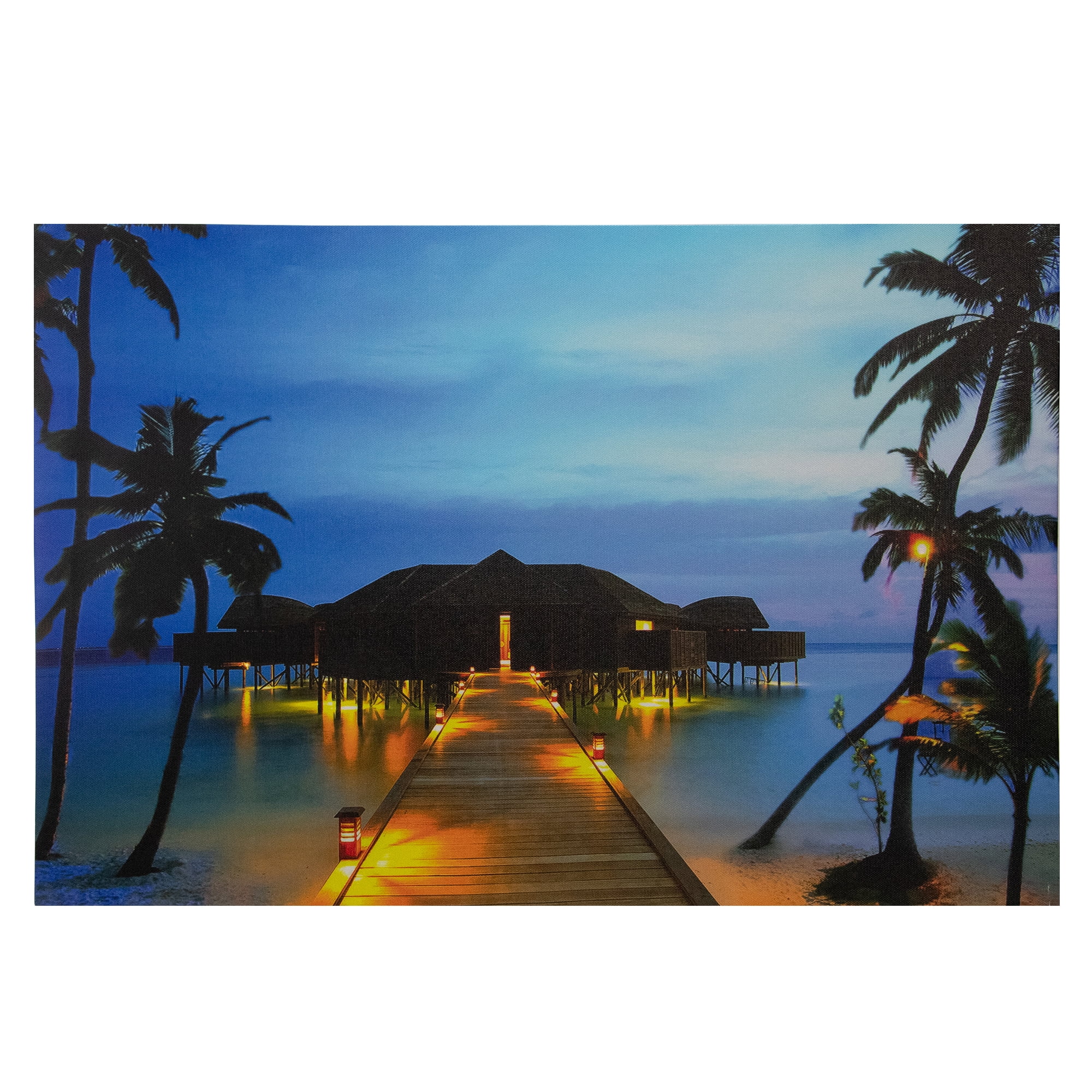 LED Lighted Tropical Paradise Island Beach Scene Canvas Wall Art 15.75 ...
