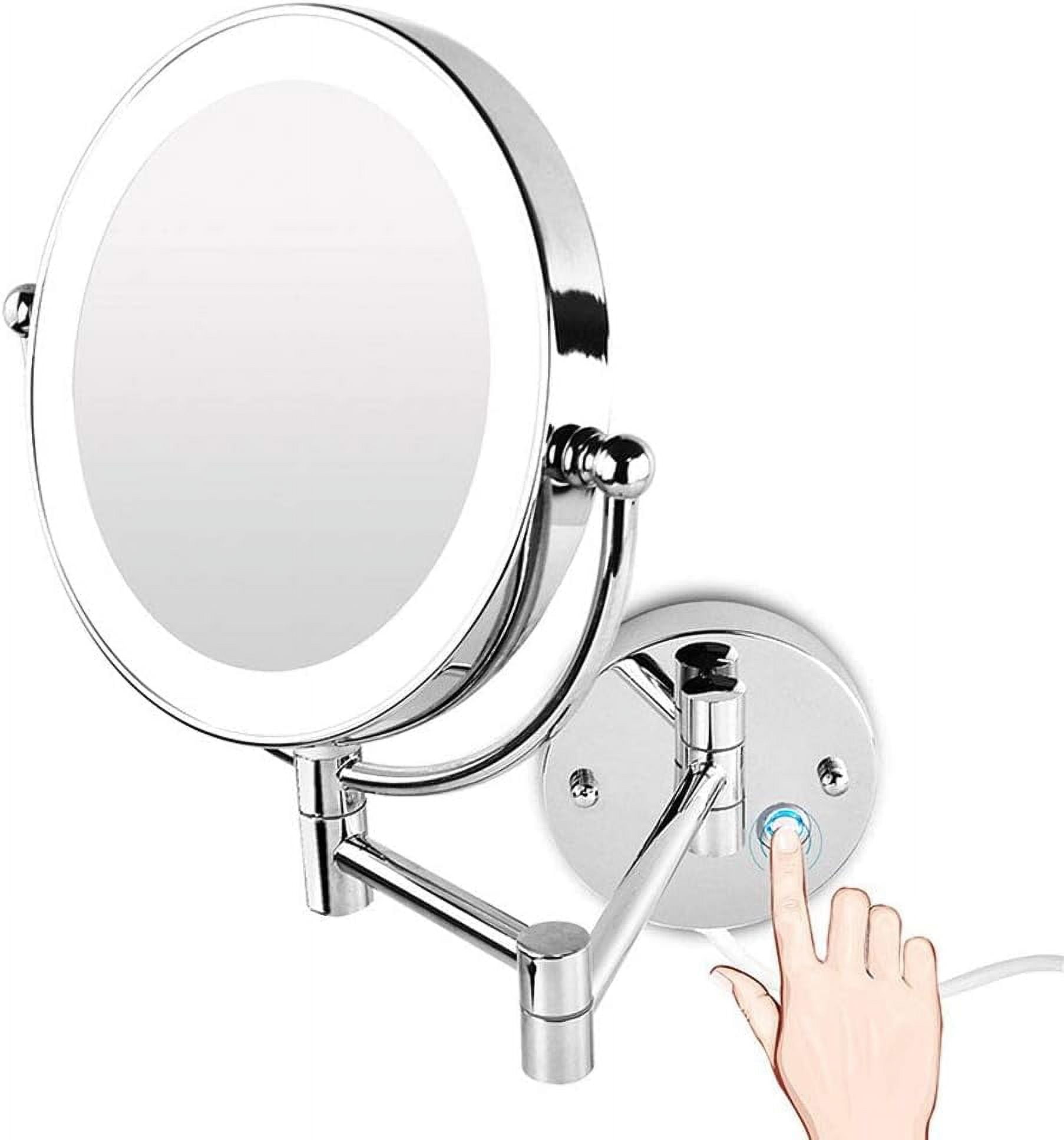 LED Lighted Wall Mount Makeup Mirror Two-Sided, 8.5-Inch Extension Wall ...
