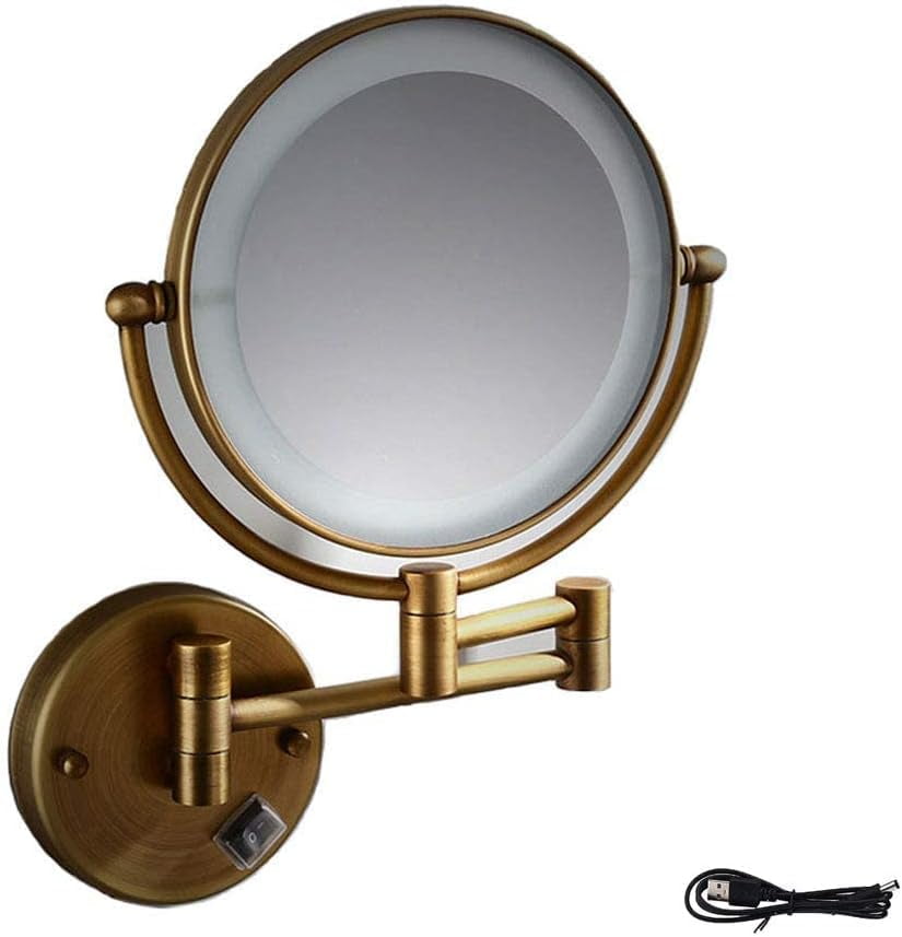 LED Lighted Wall Mount Makeup Mirror Two-Sided, 8-Inch Extension Wall ...