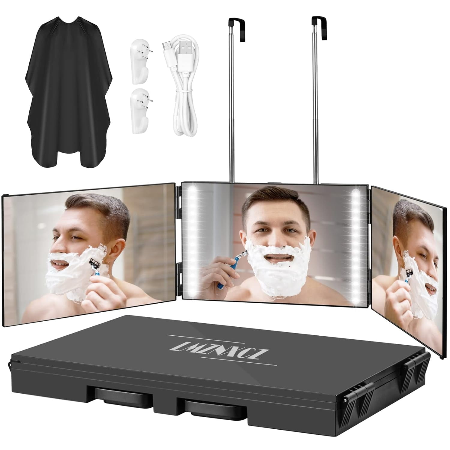 with LED Lights 3 Way Mirror for Self Hair Cutting,360 Haircuts Mirror ...