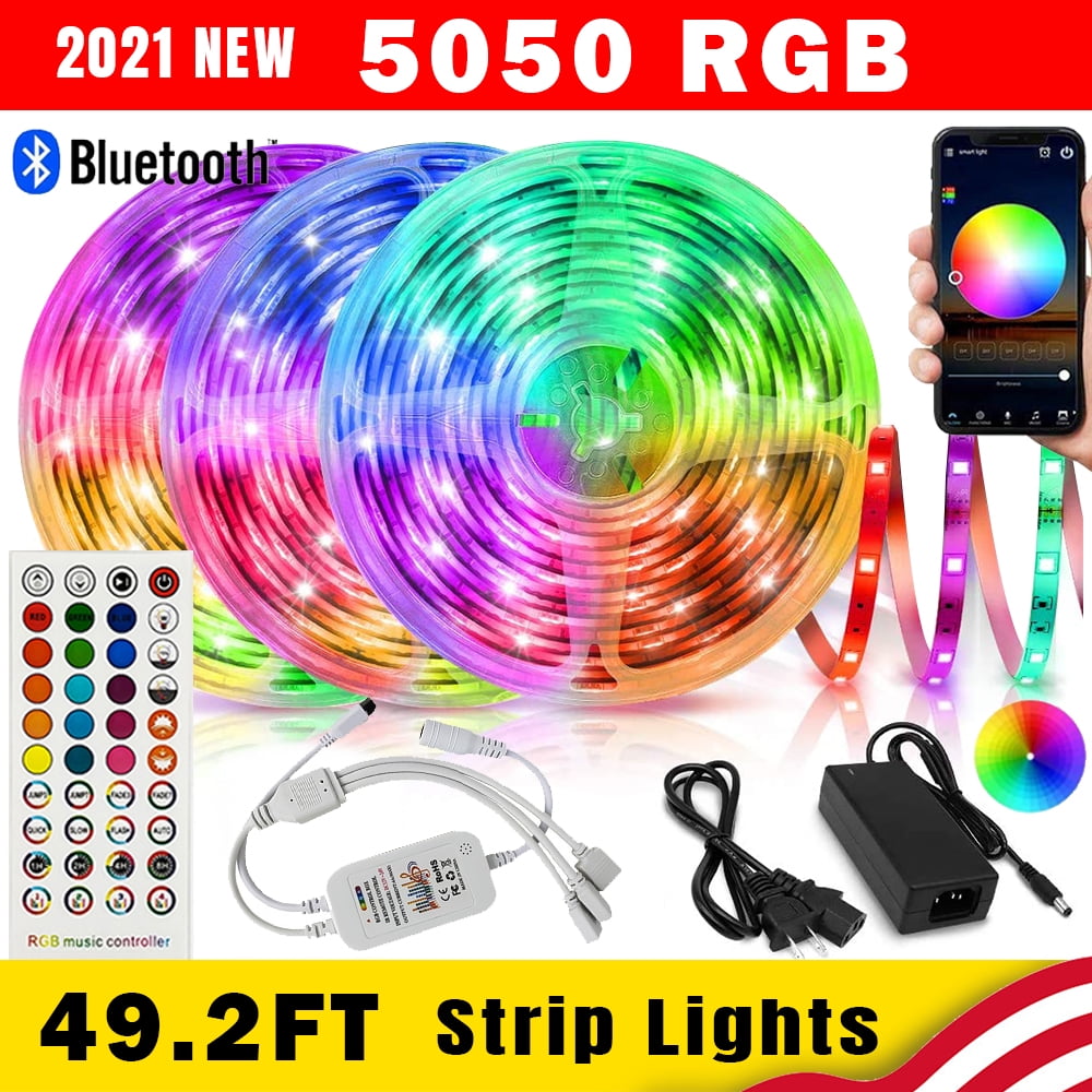 Led Strip Lights,50ft Led Light Strip Music Sync Color Changing RGB Led Strip Built-in Mic ...