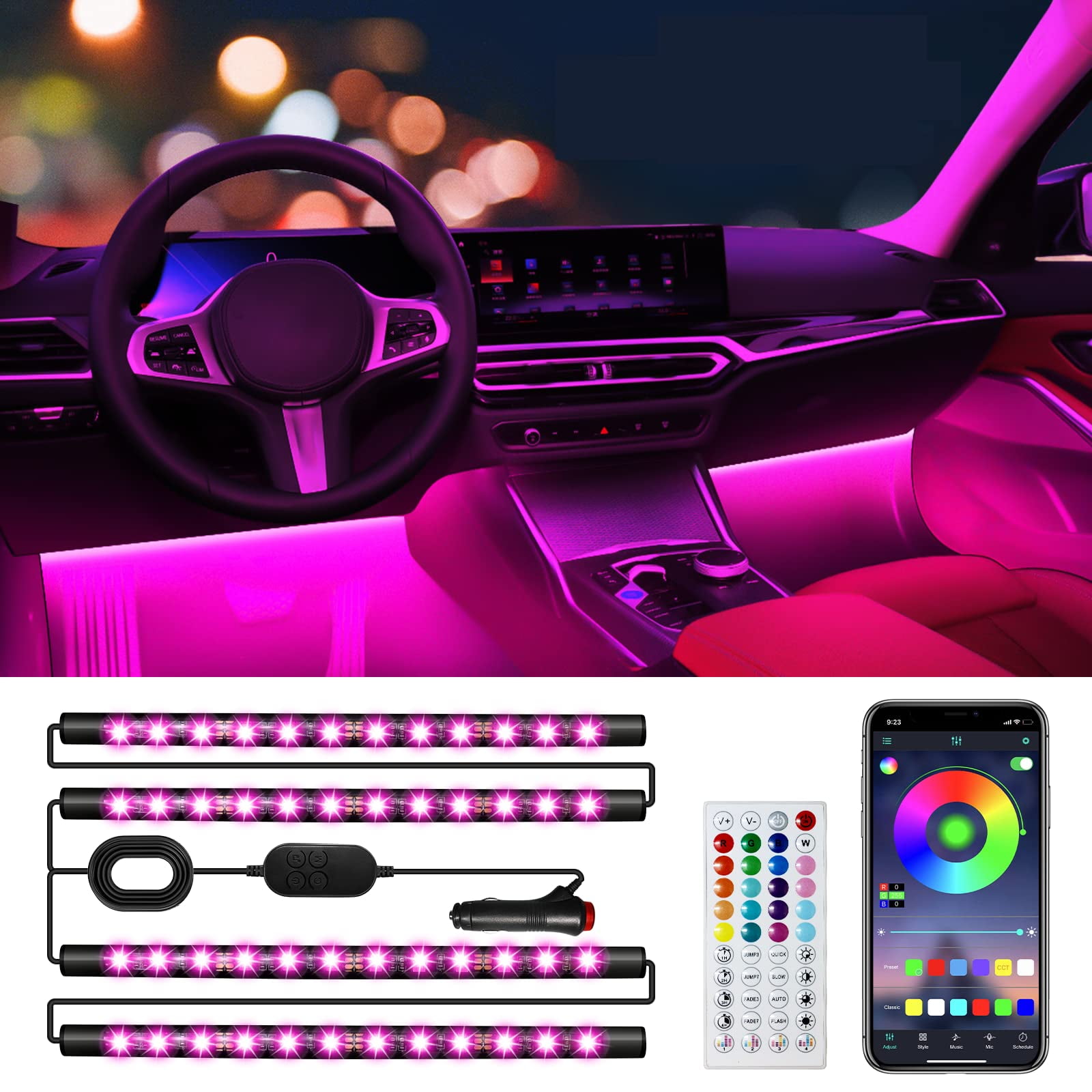 LED Lights CM31 for Car, Car Interior Lights with App Control, RGB ...