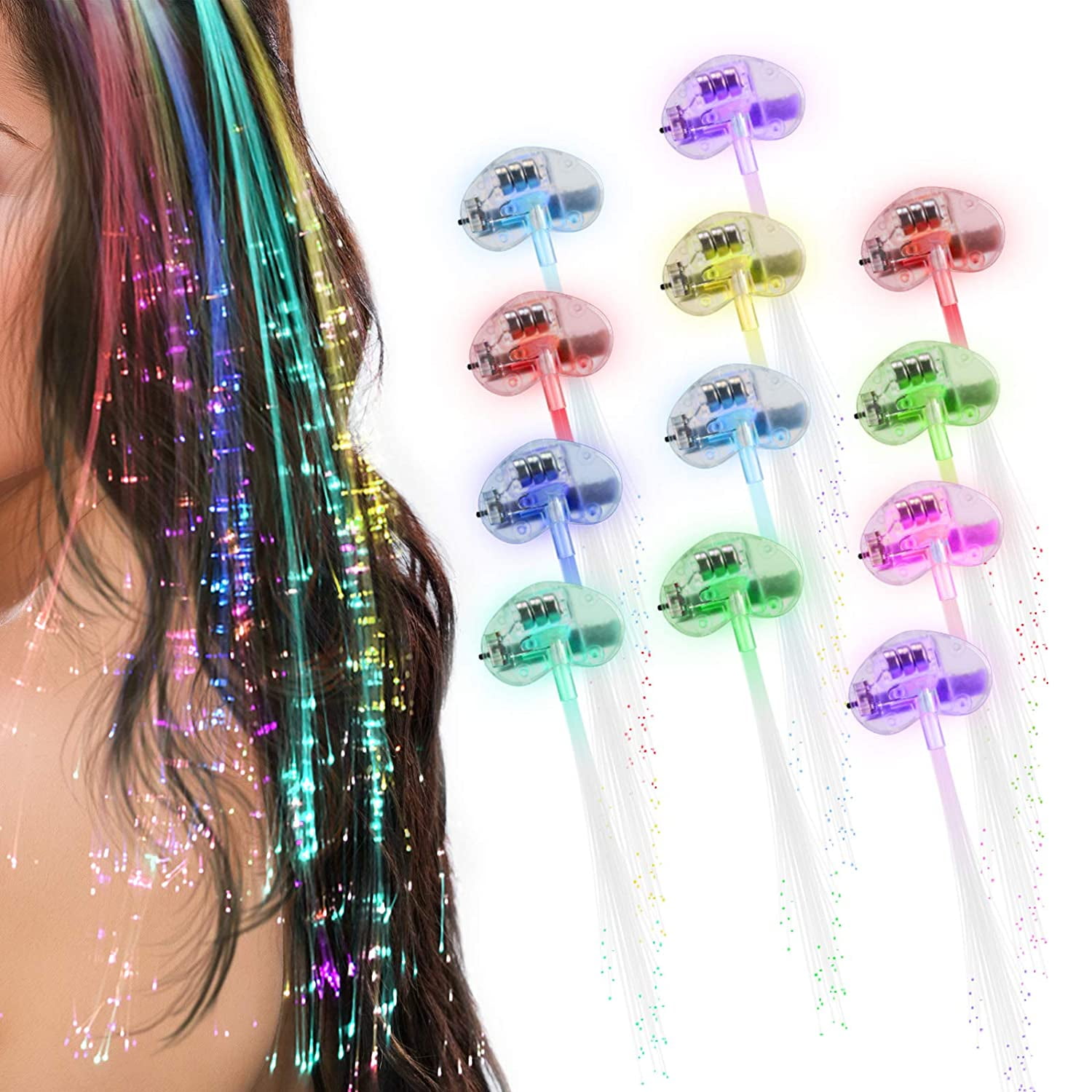 LED Lights Hair Set of 12, Light-Up Fiber Optic LED Hair Barrettes ...