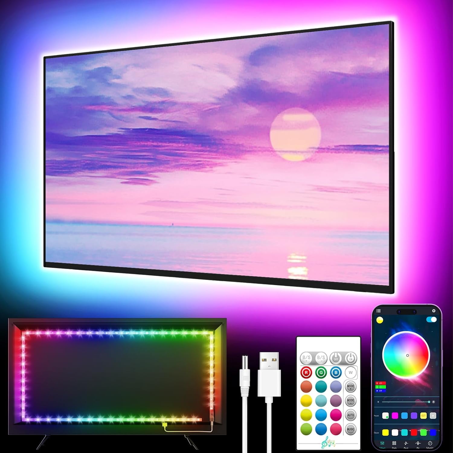 LED Lights for TV, 16.4FT TV LED Backlight, for 45-75 Inch TV, Music ...