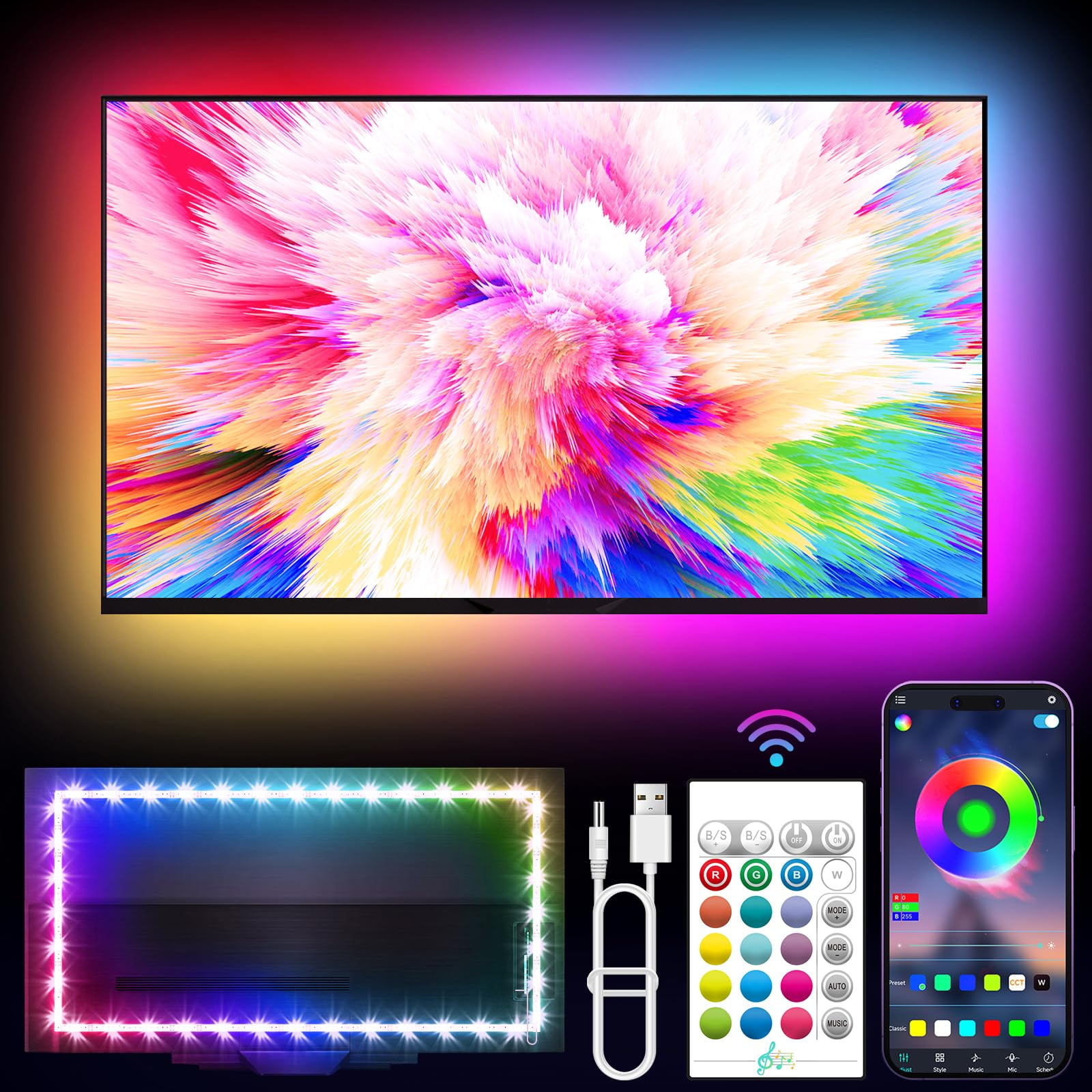 LED Lights for TV, 16.4ft TV LED Backlight for 45-75in, RGB TV ...