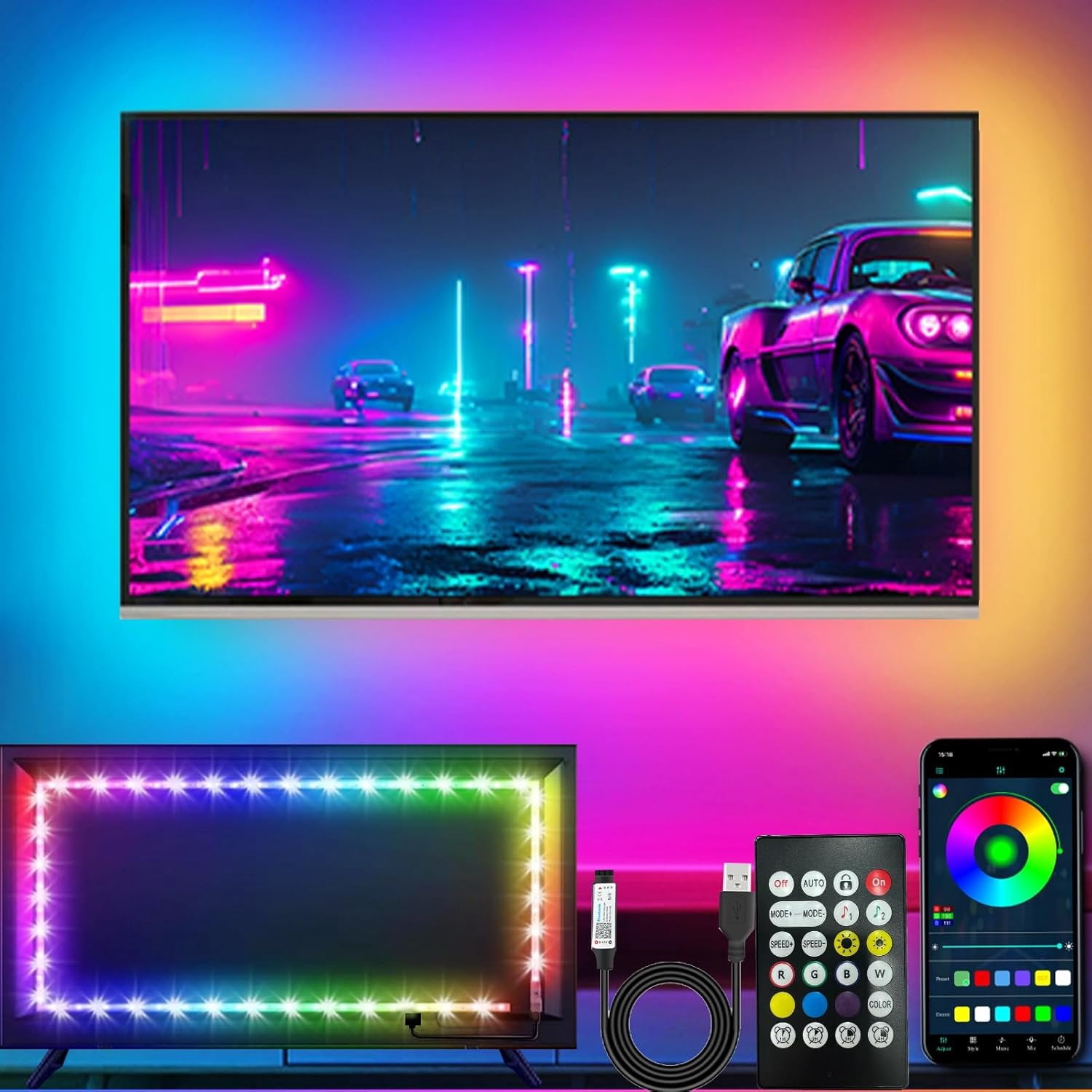 LED Lights for TV, 16.4ft LED Lights for 45-75 Inch TVs, RGB TV ...
