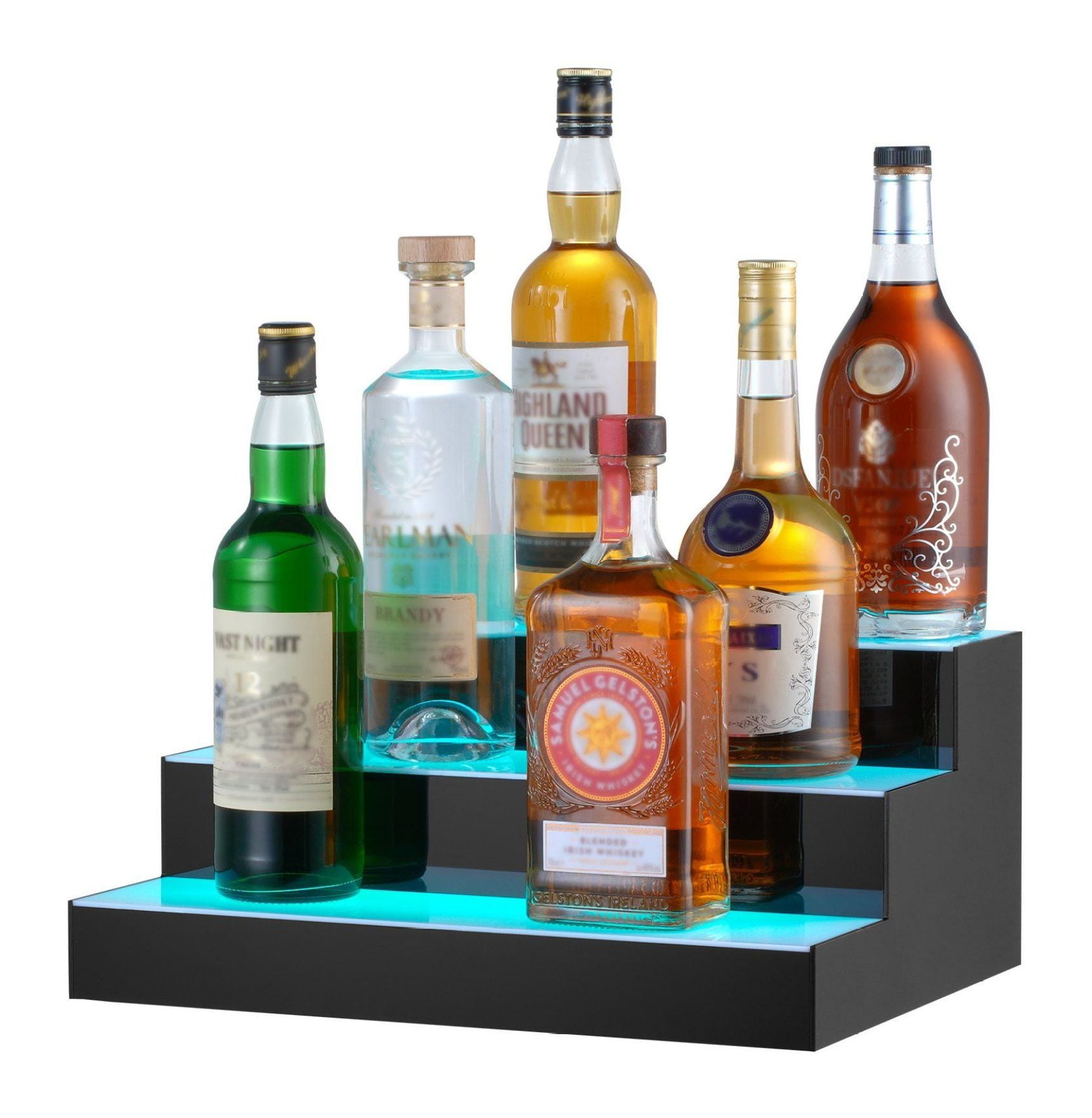 LED Liquor Bottle Display Shelf - 3-Step Bar Shelf w/ RF & App Control ...