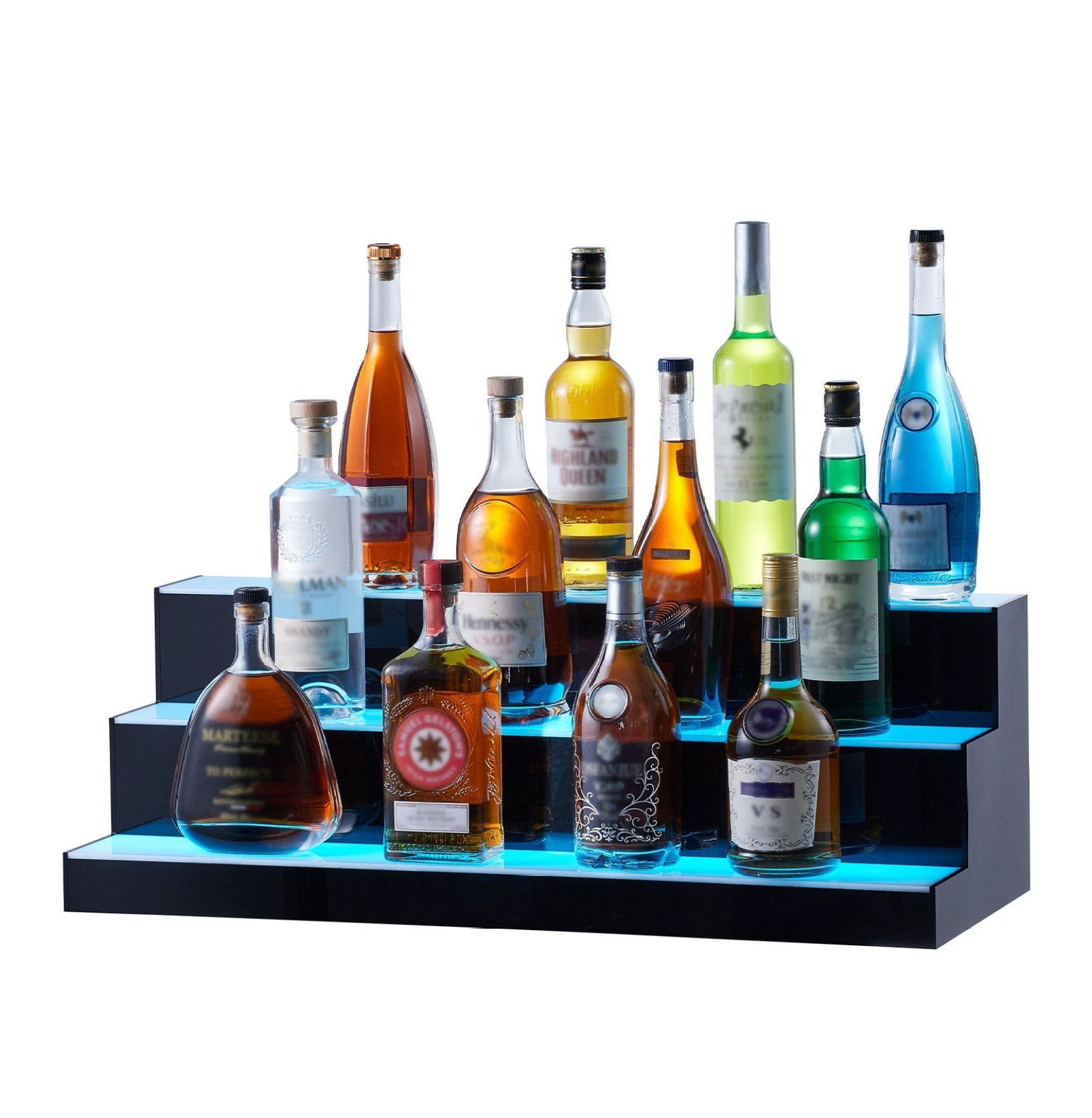 LED Liquor Bottle Display Shelf, 3-Step Bar Shelf w/ RF & App Control ...