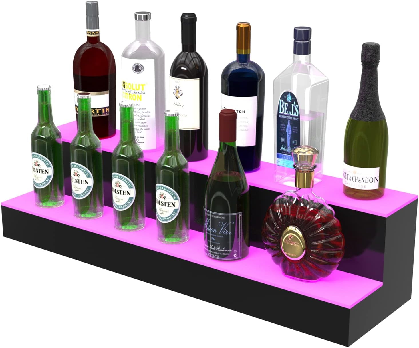 LED Liquor Bottle Display Shelf, 30 inch 2-Step Lighted Acrylic Lighted ...