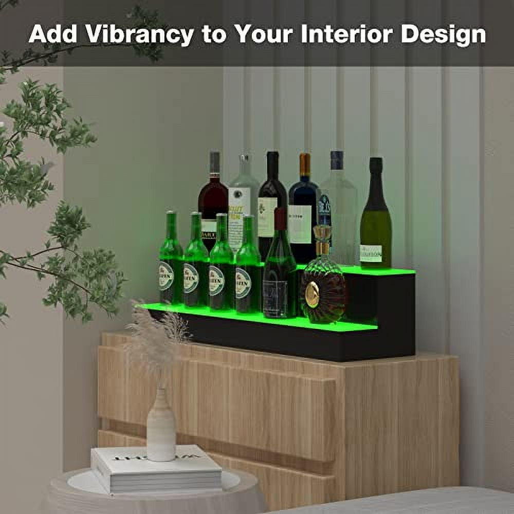 LED Liquor Bottle Display Shelf, 30 inch 2-Step Lighted Acrylic Lighted ...