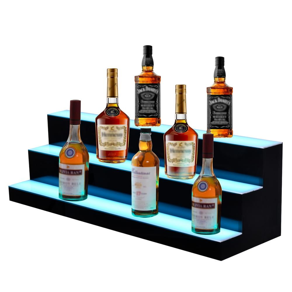 LED Liquor Bottle Display Shelf, Step Tier Liquor Bottle Display ...