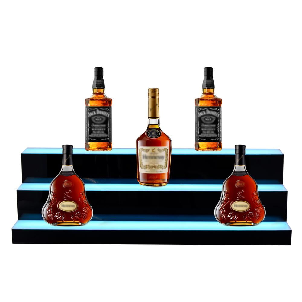 LED Liquor Bottle Display Shelf, Step Tier Liquor Bottle Display ...
