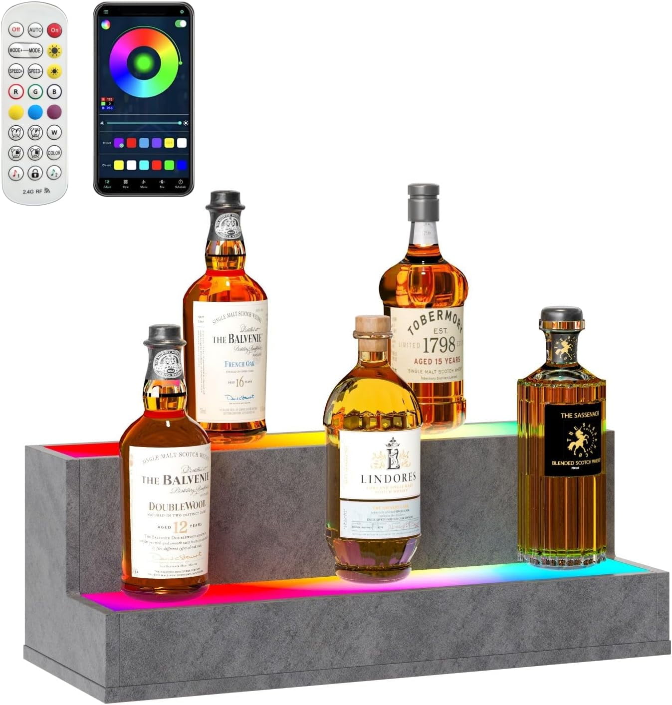 LED Liquor Shelf with Acrylic Bottle Display Shelves Wood Rack Wine ...