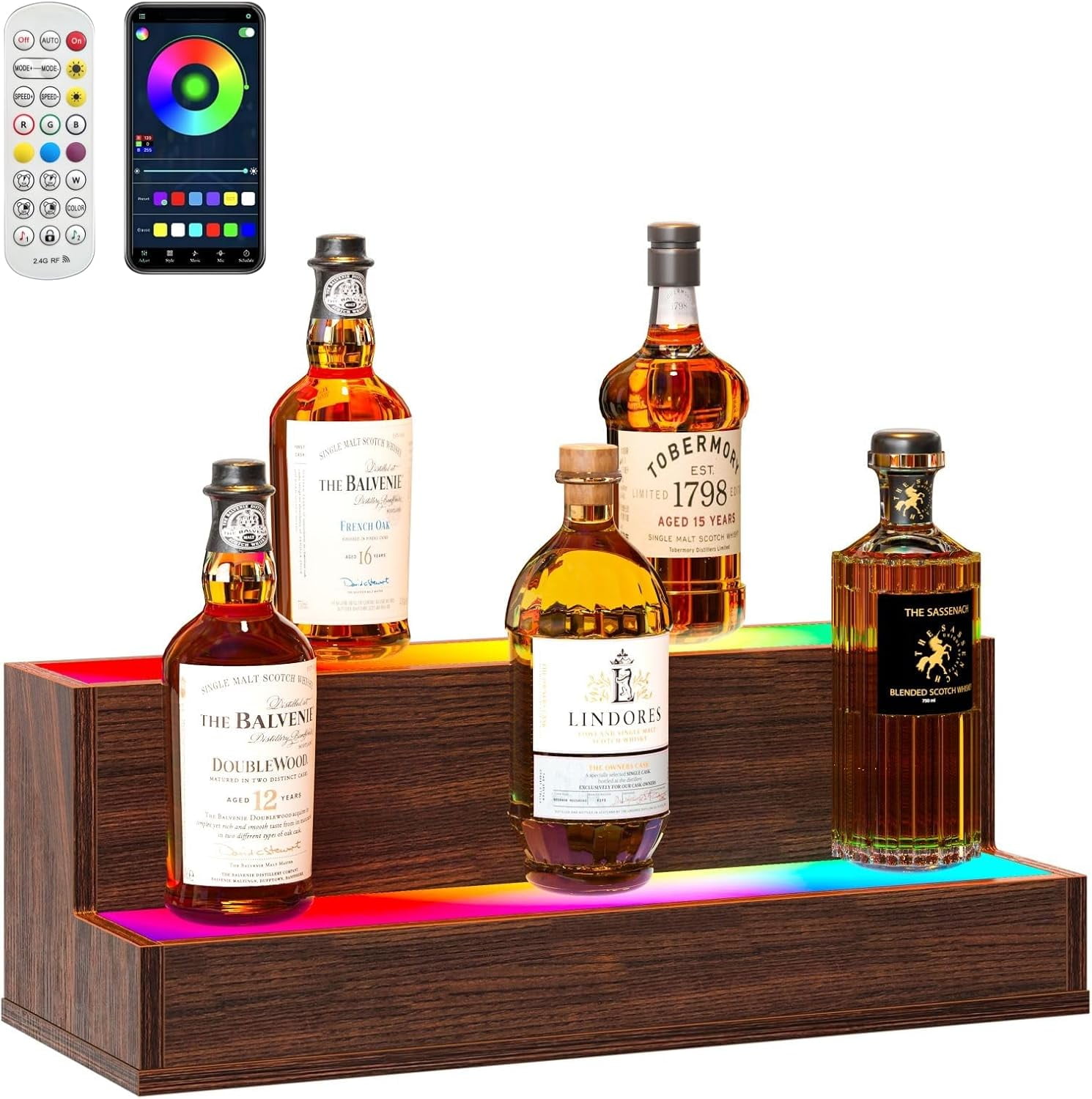 LED Liquor Shelf with Acrylic Bottle Display Shelves Wood Rack Wine ...