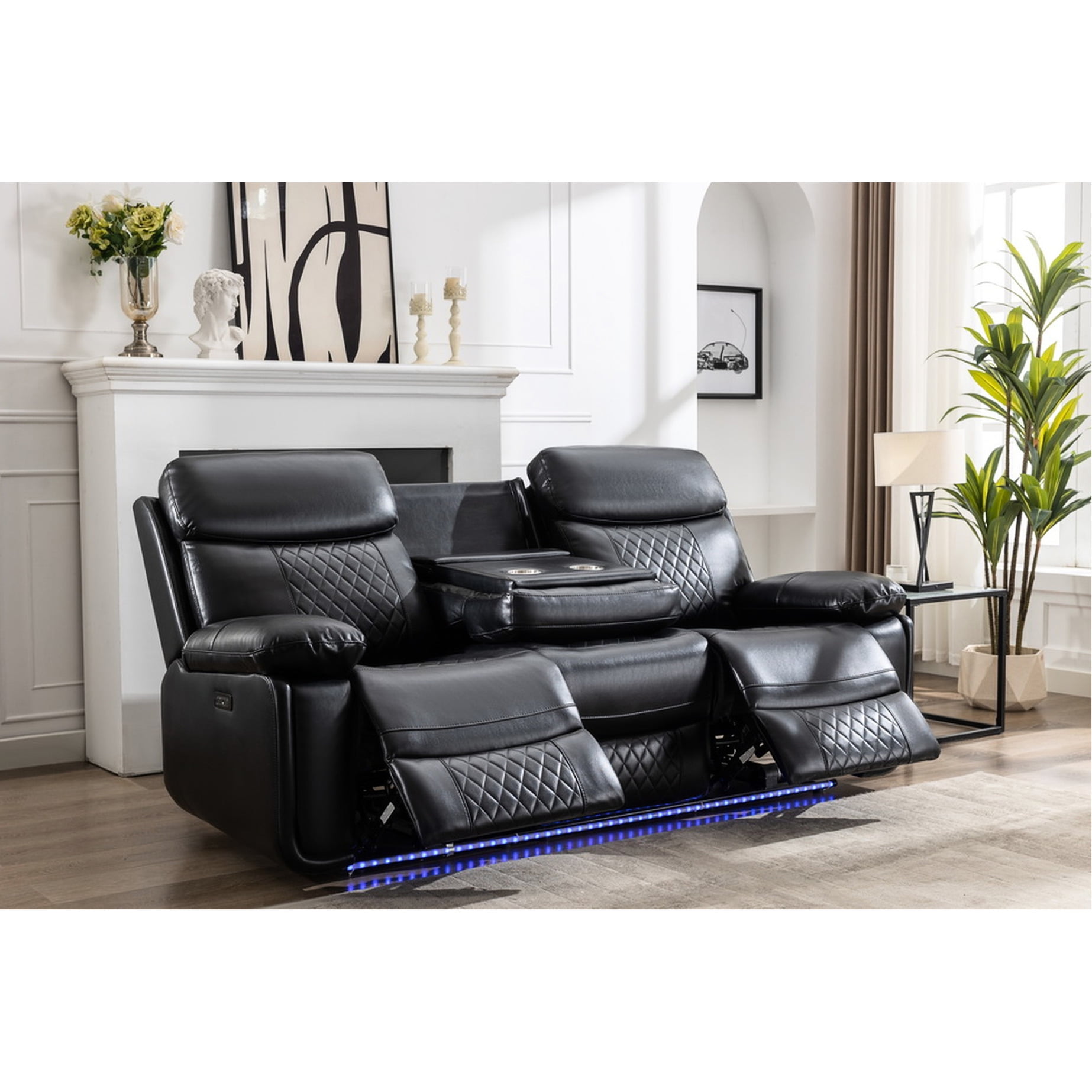 LED - Lit Power Reclining Sofa - Two Power Seats, Drop - Down Table ...