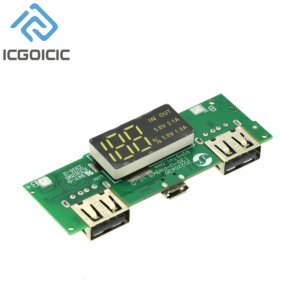 LED Lithium Battery Charging Board Dual USB 5V 2.4A Micro or Type-C ...