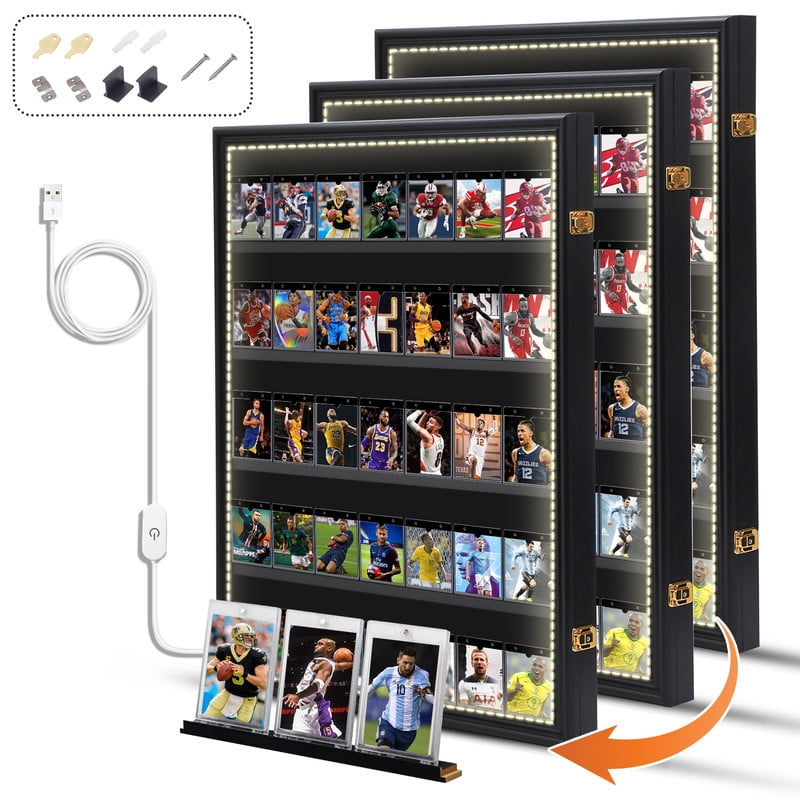 LED Lockable Sports Card Display Case with UV-Protected Acrylic for ...