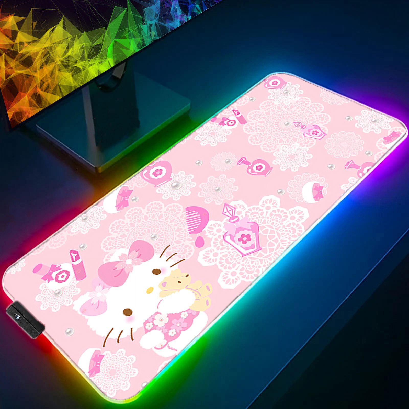 LED Luminous Mouse Pad Laptop Pink Kawaii Anime Mousepad Computer Hello ...