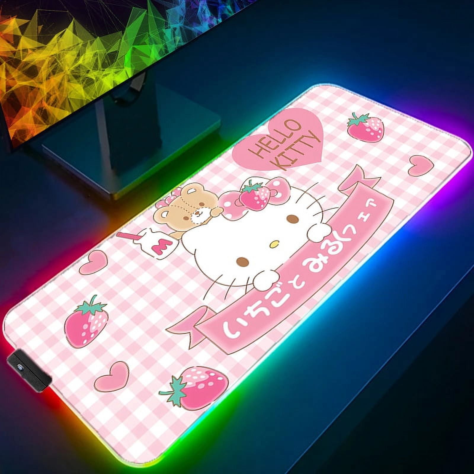 LED Luminous Mouse Pad Laptop Pink Kawaii Anime Mousepad Computer Hello ...