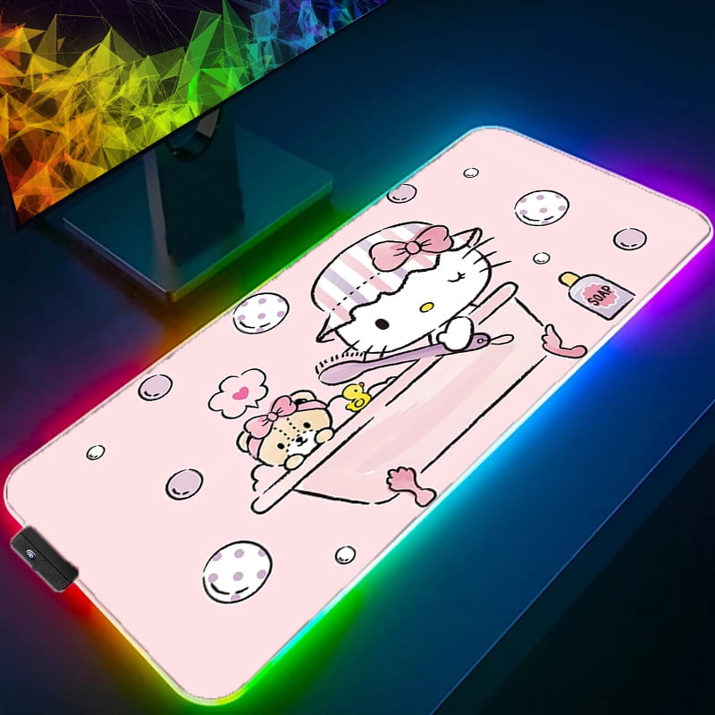 LED Luminous Mouse Pad Laptop Pink Kawaii Anime Mousepad Computer Hello ...