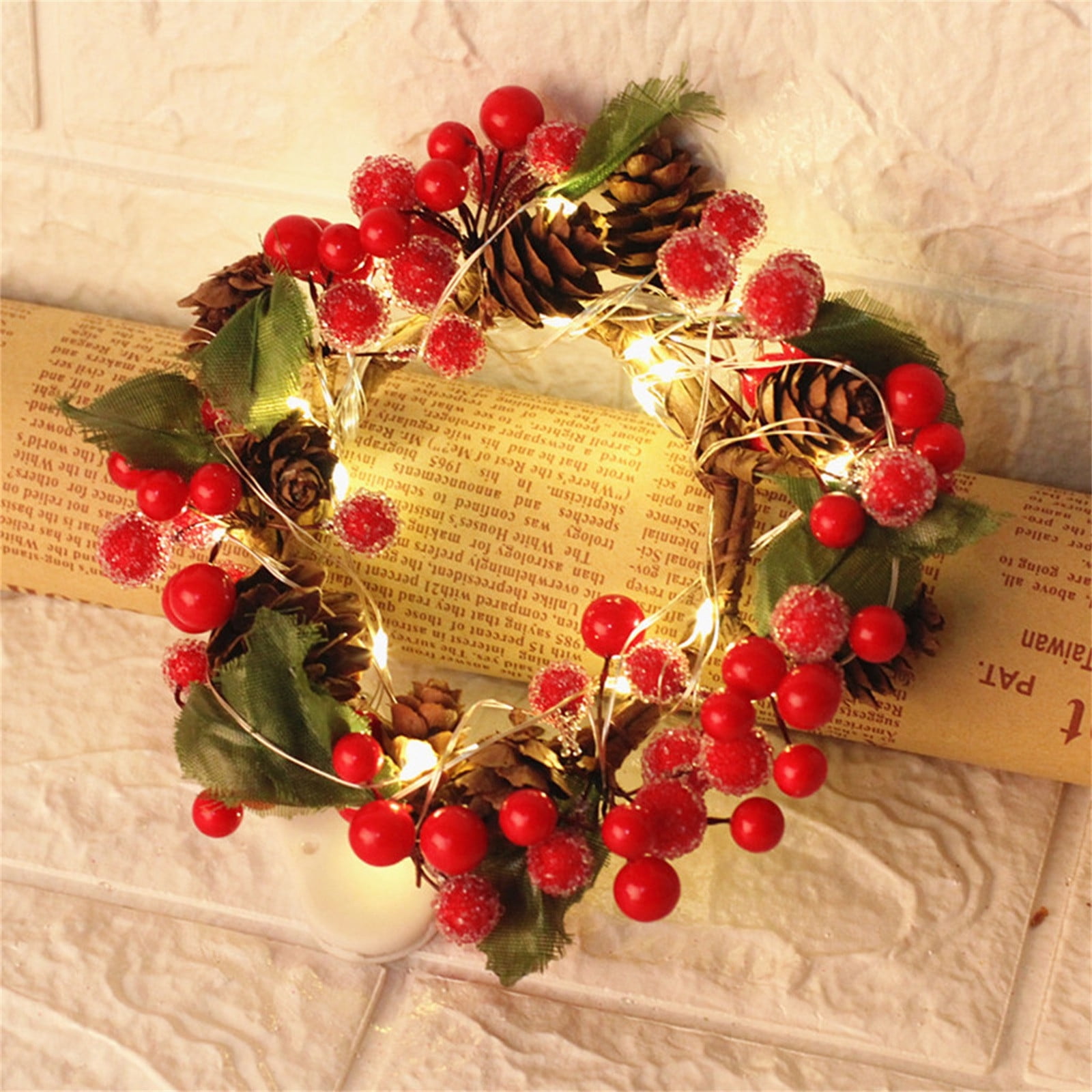 LED Luminous Wreath | Light Up Rattan Flower Door Hanging Decor | 14cm ...
