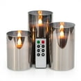 LED METALLIC MIRRORED GLASS FLICKERING FLAMELESS CANDLES - SET OF 3 (4 ...