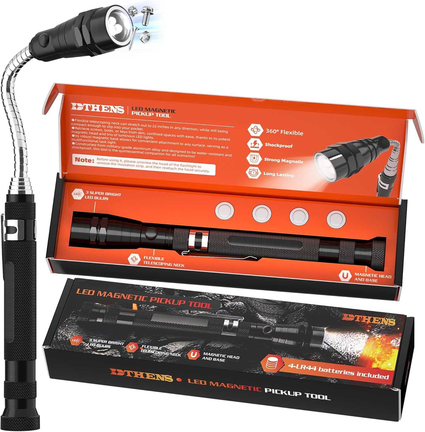 LED Magnetic Pickup Tool, Extendable and Flexible Magnetic Flashlight ...