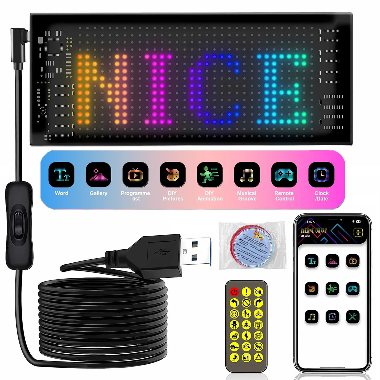 LED Sign for Car, DIY Programmable Scrolling Display, Flexible ...