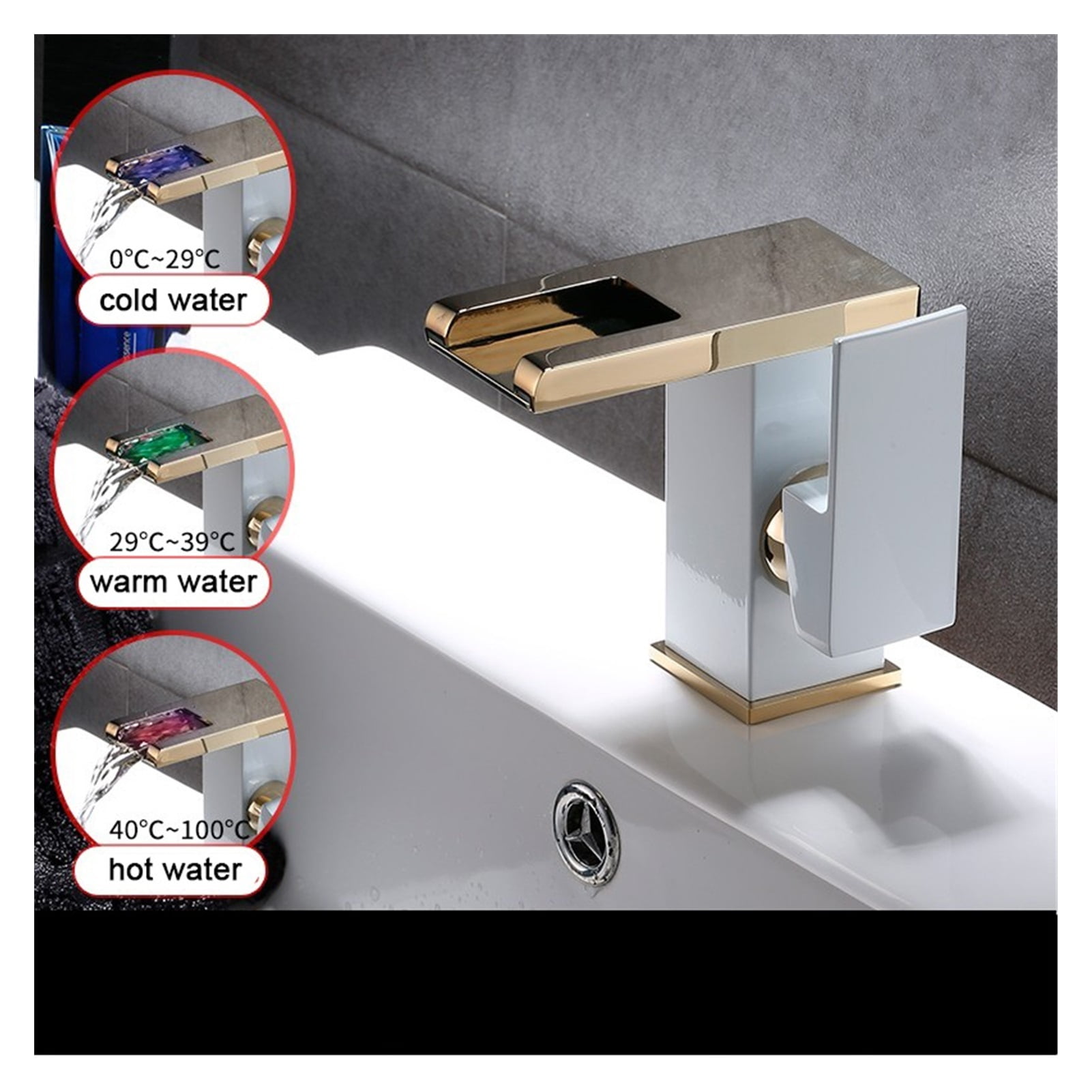 LED Matte Black Bathroom Sink Faucet Three Colors Change With ...